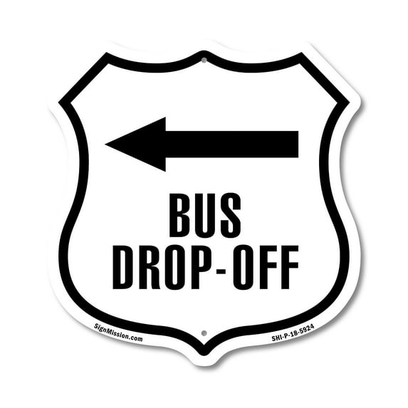 Bus Drop-Off Left 12 inch X 12 inch Shield-Shaped Rust-Free Aluminum ...
