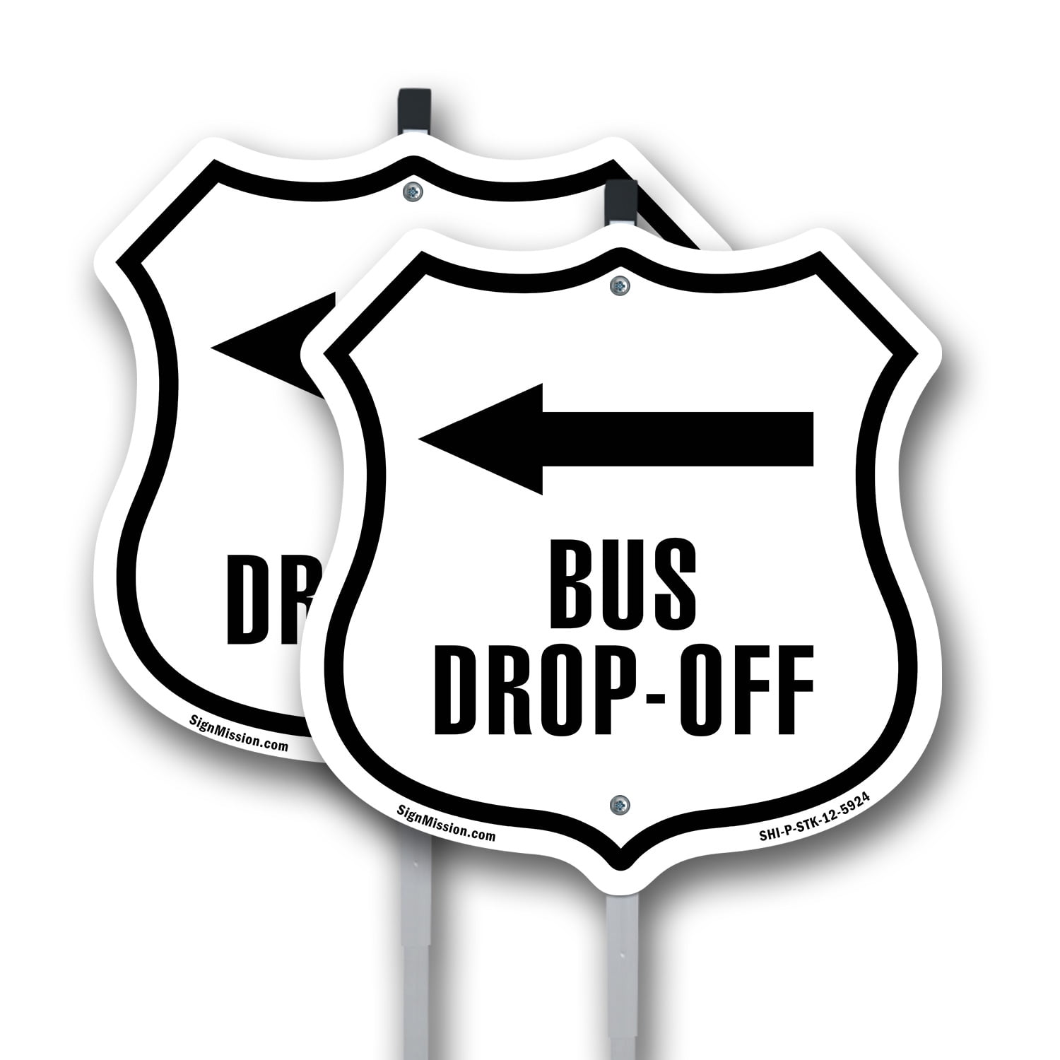 Bus Drop-Off Left (2 Pack) 12 inch X 12 inch Shield Shaped Rust-Free ...