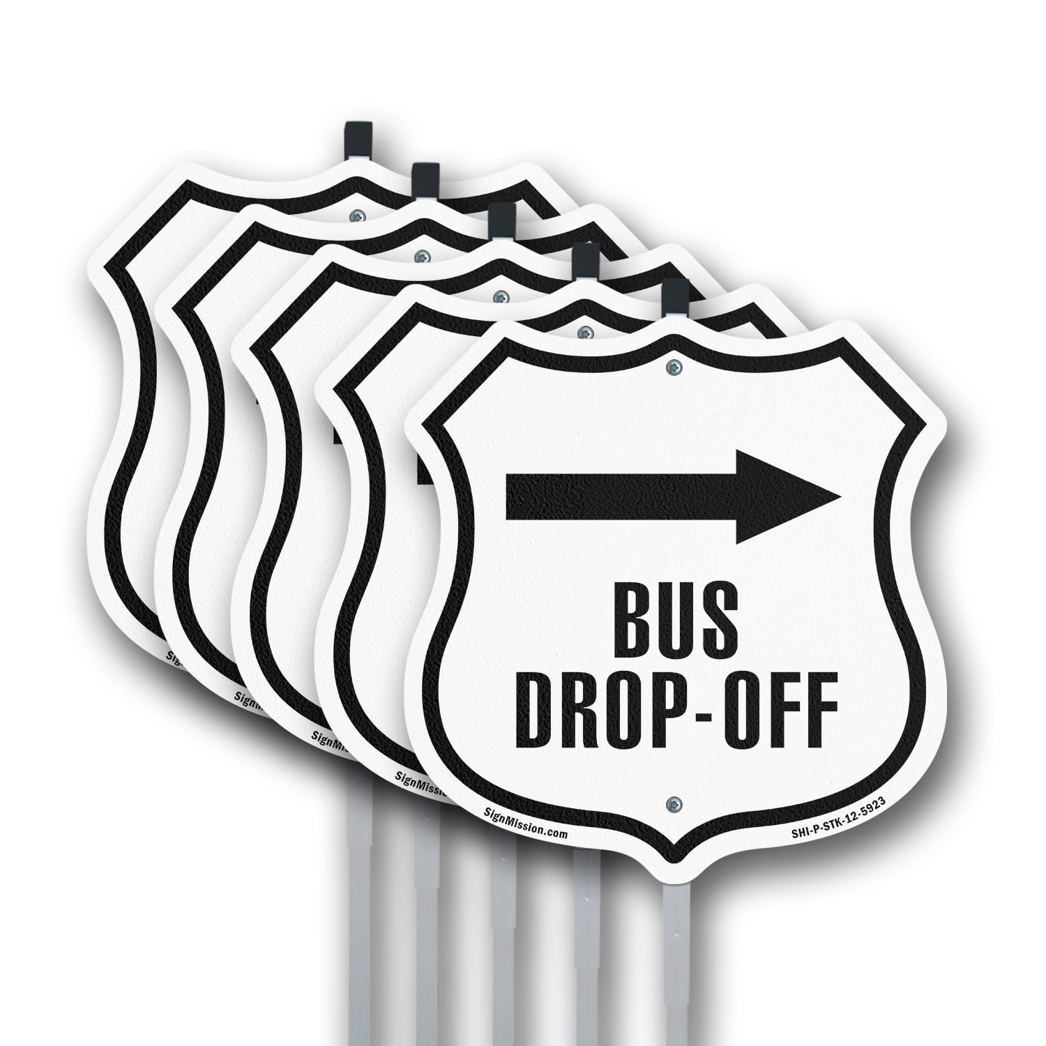 Bus Drop-Off Right (5 Pack) 12 inch X 12 inch Shield Shaped Commercial ...