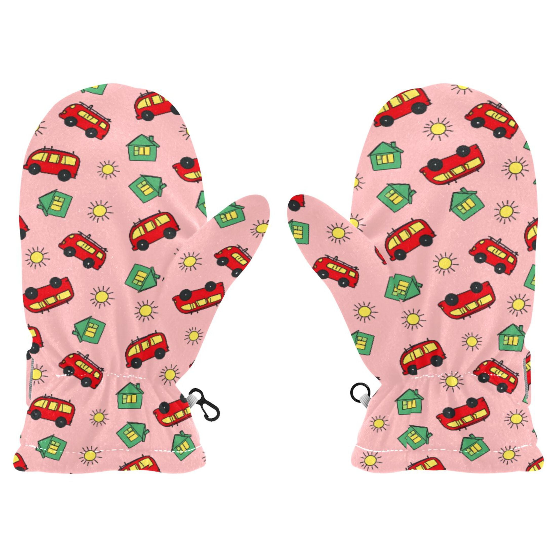 Bus Pattern Design Cold Weather Mittens Cozy Gloves with Adjustable Fit ...
