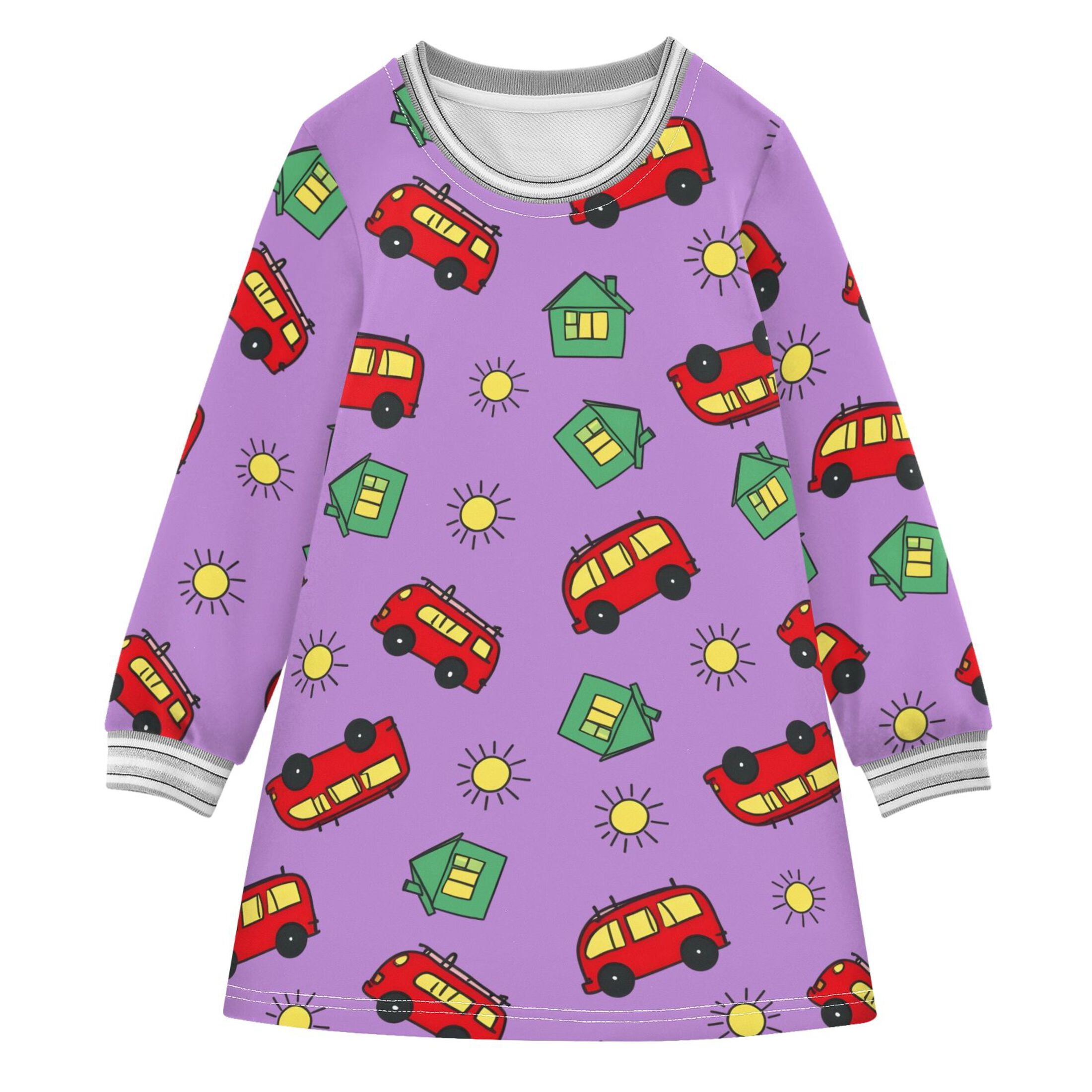 Bus Pattern Girls'long-sleeved dress Thickened A-dress Warm Dress Basic ...