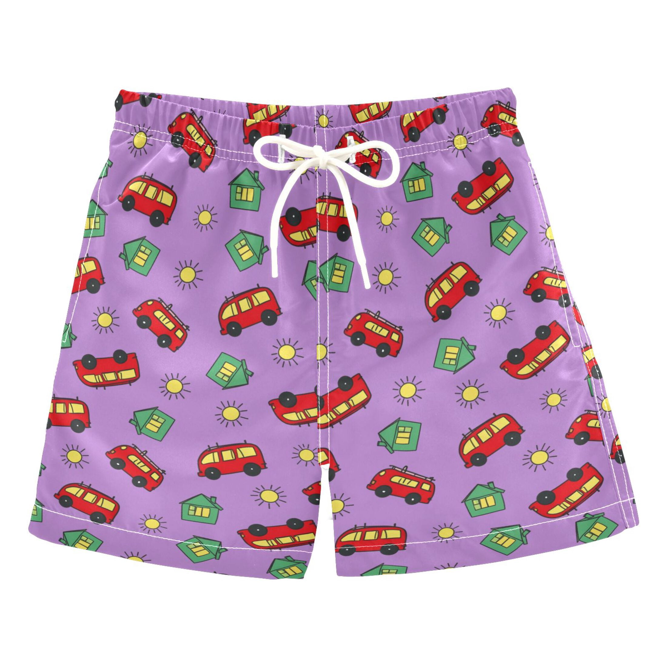 Bus Pattern Swim Trunks Quick Dry Beach Pool Board Shorts Lightweight ...