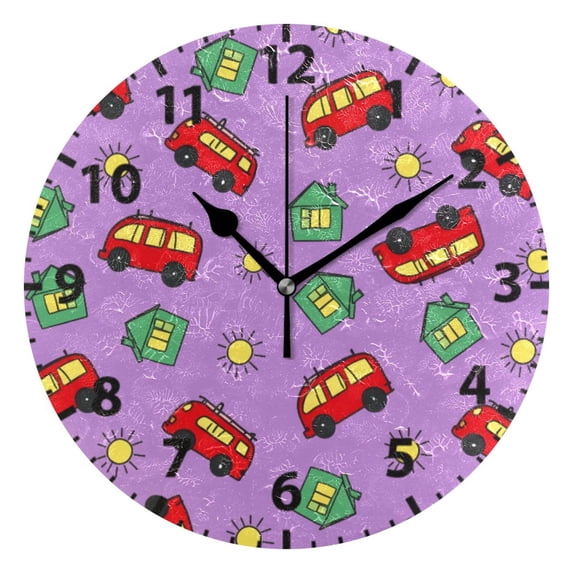 Bus Pattern Wall Clock 10in Round Artistic Oil Painting Home Decor Desk ...