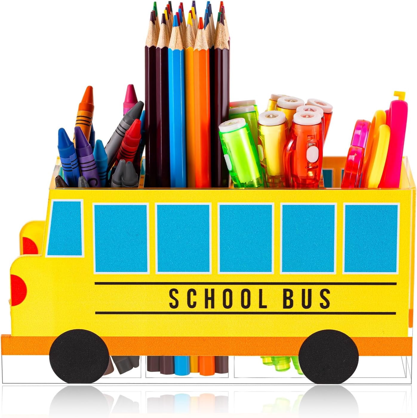 Bus Pencil Holder Acrylic Back to Pencil Holder, 4 Compartments Desk ...