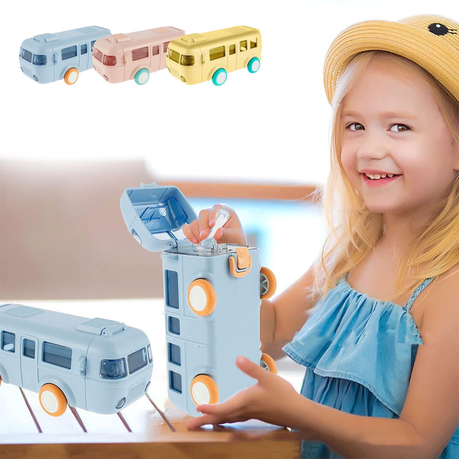 Bus Shaped Portable Water Bottle with Straw | 16oz (500ml) Food Grade ...