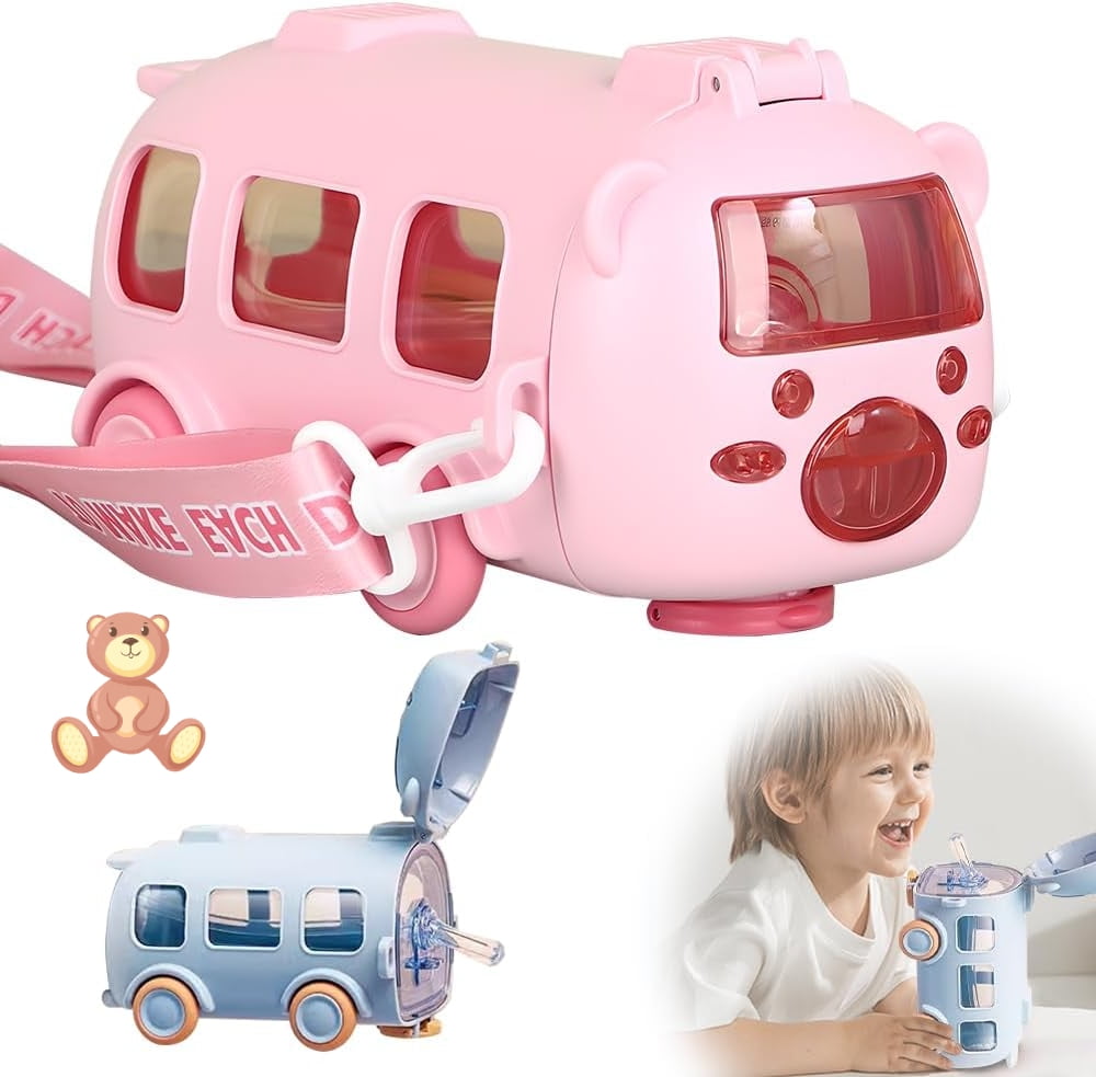 Bus Shaped Water Bottle for Kids, Funny Cartoon Bus Water Cup with ...