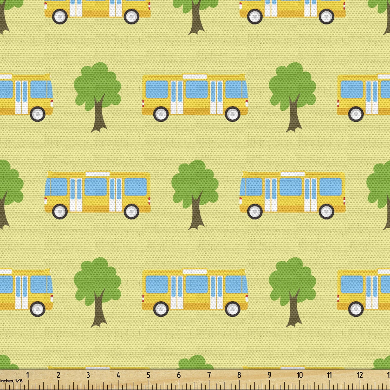 Ambesonne Bus Fabric by the Yard Upholstery, Trees Transportation ...