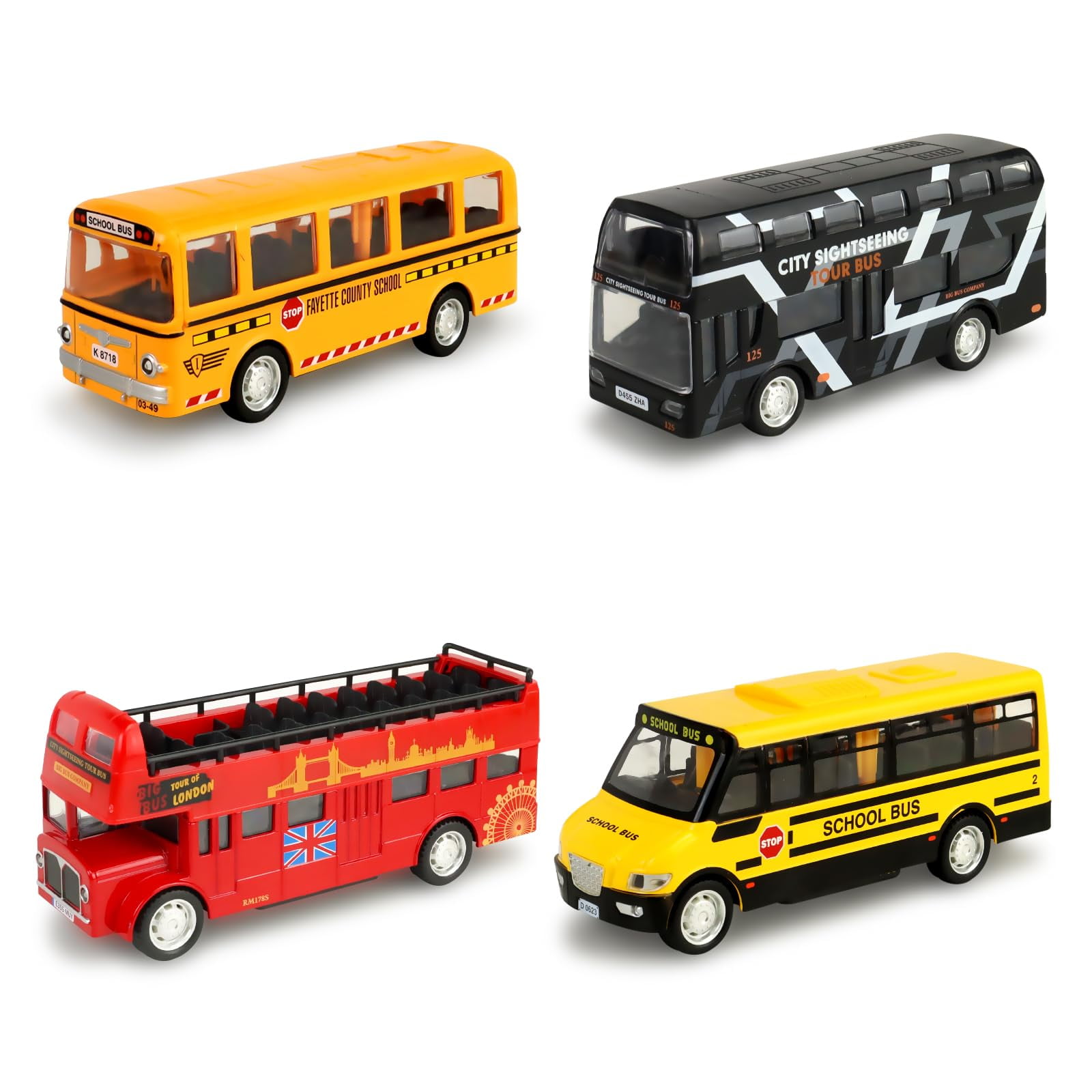 Bus Toys Die Cast Metal Toy Cars Pull Back School Bus Double Decker London Vehicles Friction ...