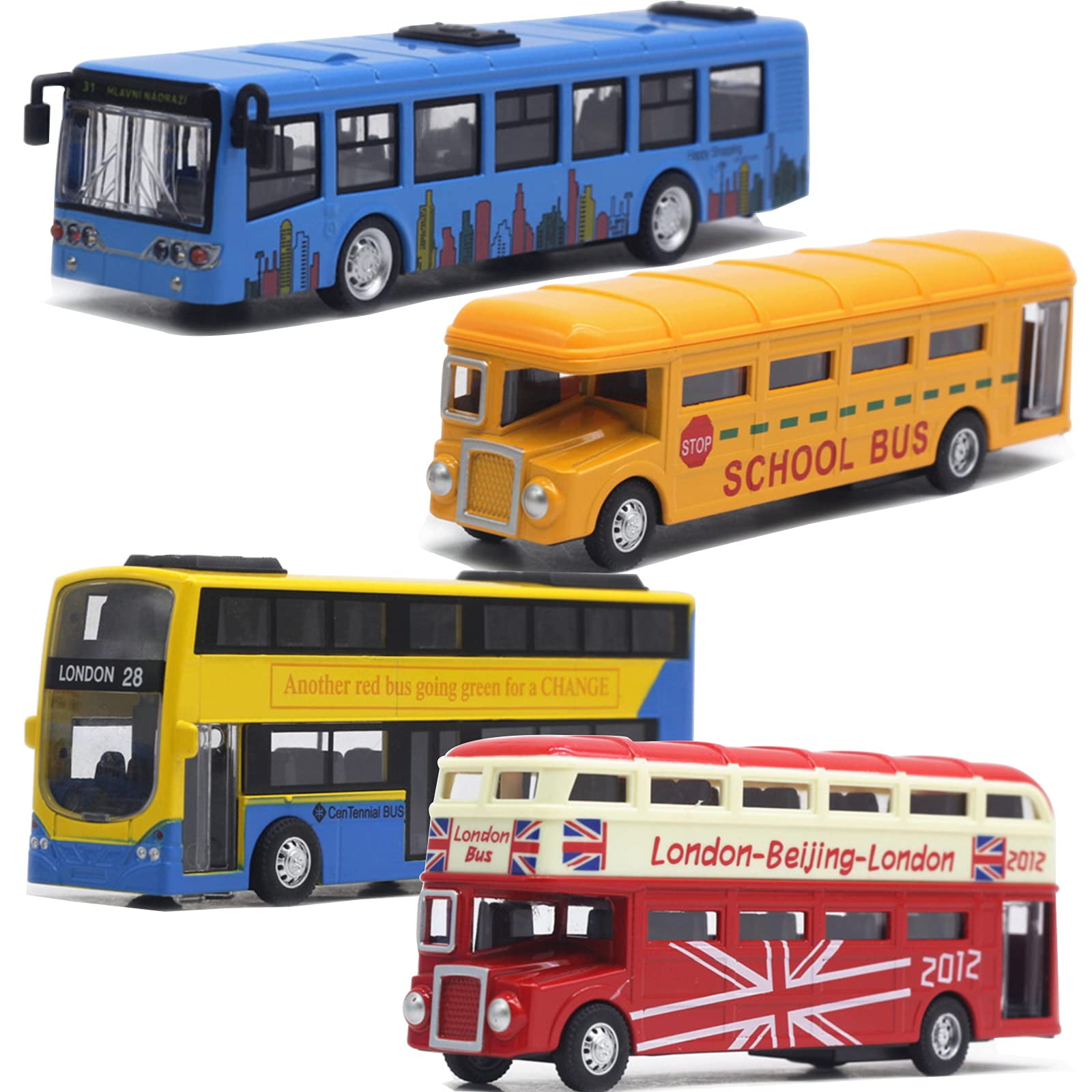 Bus Toys Pull Back School Bus Double Decker London Vehicles City ...