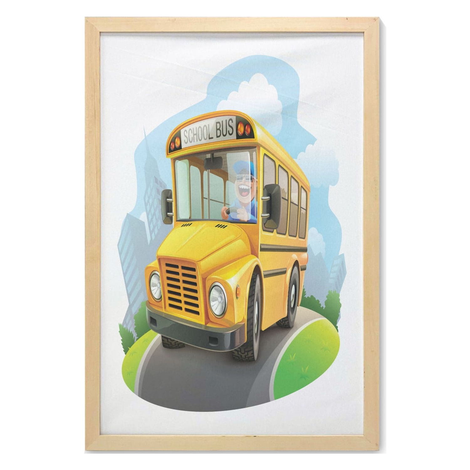 Bus Wall Art with Frame, Bus Driver Laughing and Driving Cartoon Funny ...