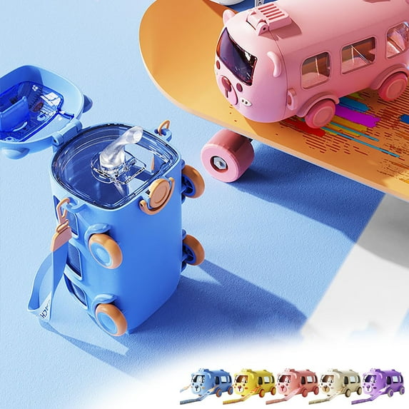 Bus Water Cup Kids Water Bottle with Silicone Straw Leak Proof Design ...