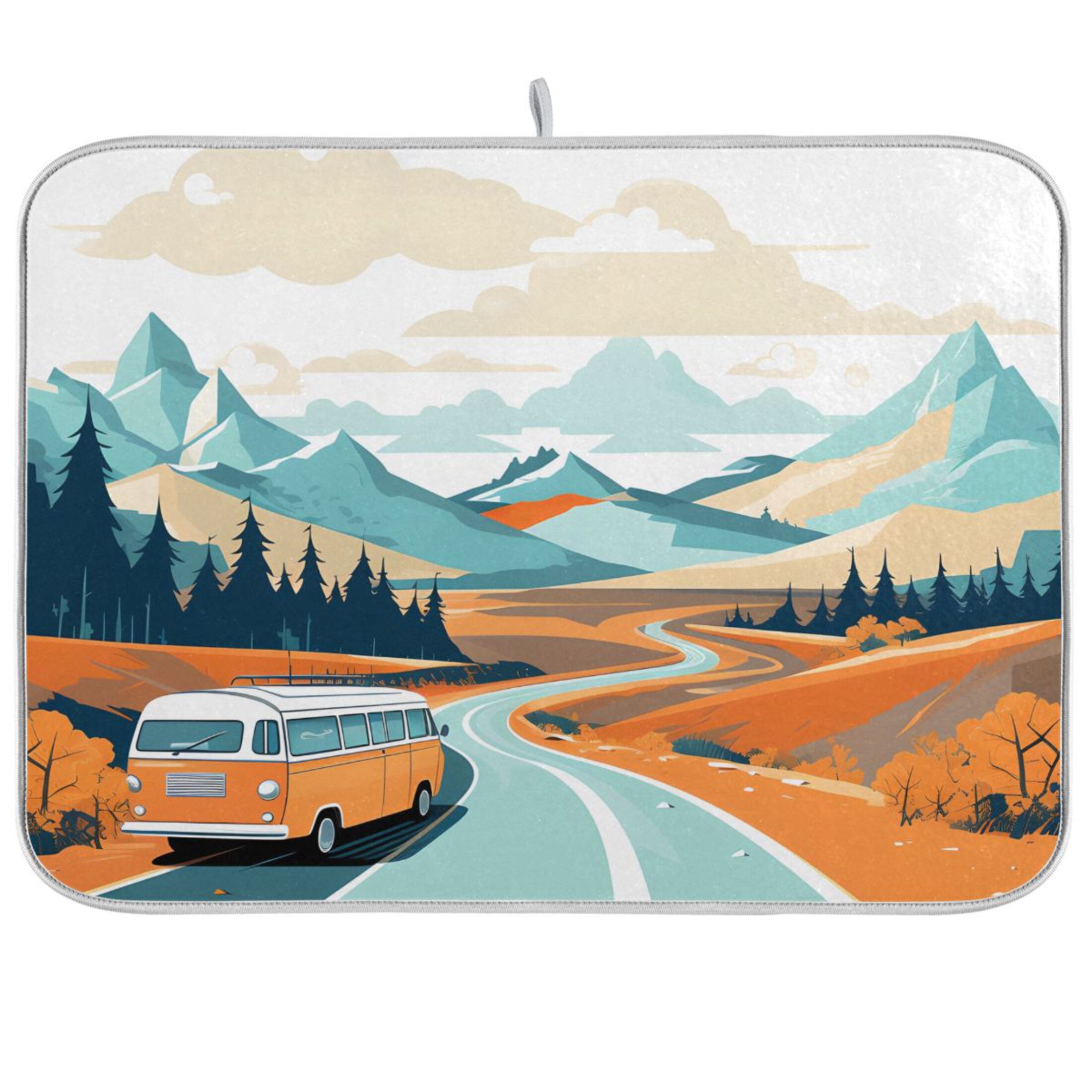 Bus and Mountains Dish Drying Mat Microfiber Kitchen Mats Large Counter ...