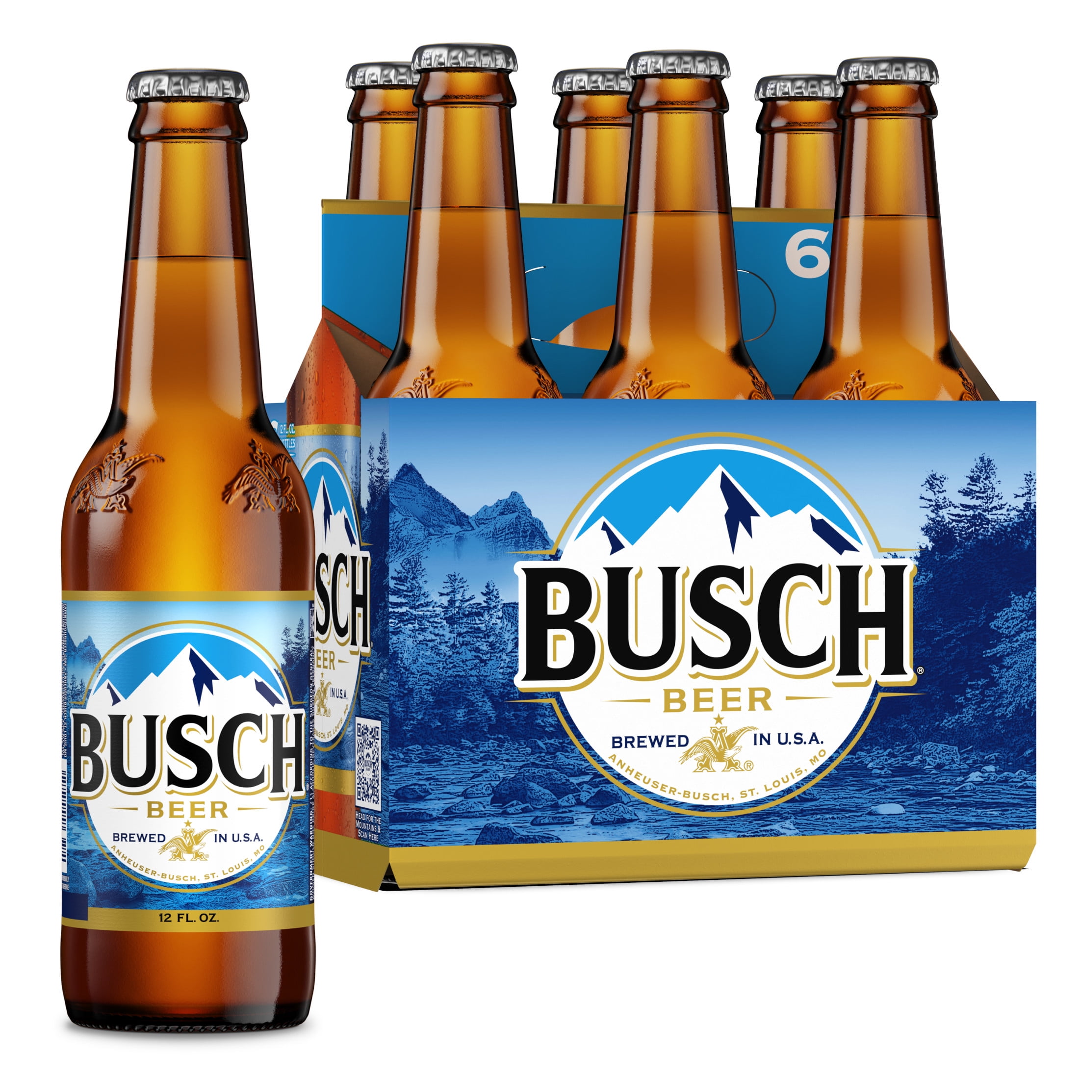 Busch Beer, 6 Pack 12 fl. oz. Glass Bottles, 4.3% ABV, Domestic ...