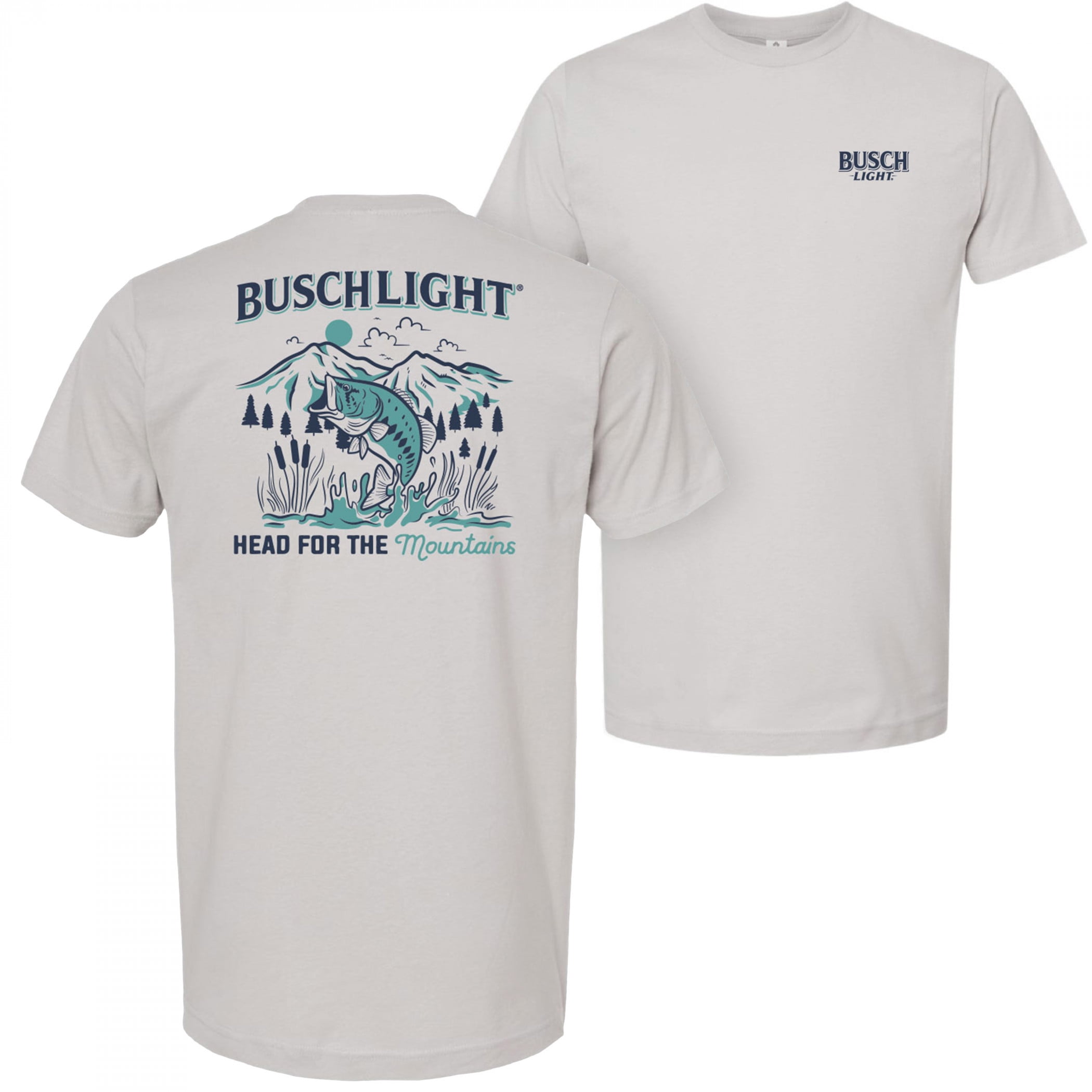 Busch Busch Light Head for The Mountains Fishing Front & Back Print T ...