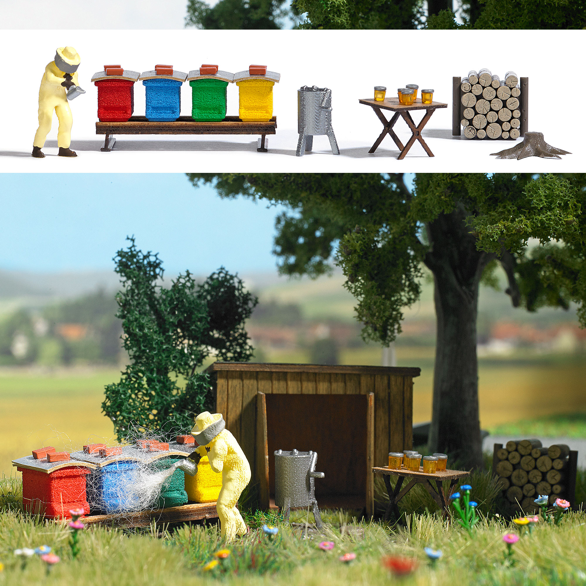 Busch HO Scale Beekeeping (Apiary) Kit (4 Hives, Table, Platform ...