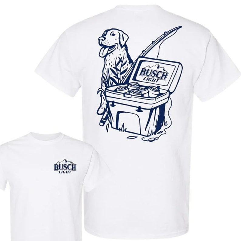 Busch Light Fishing Scene with Dog & Cooler 2 sided Tshirt, Busch Light ...