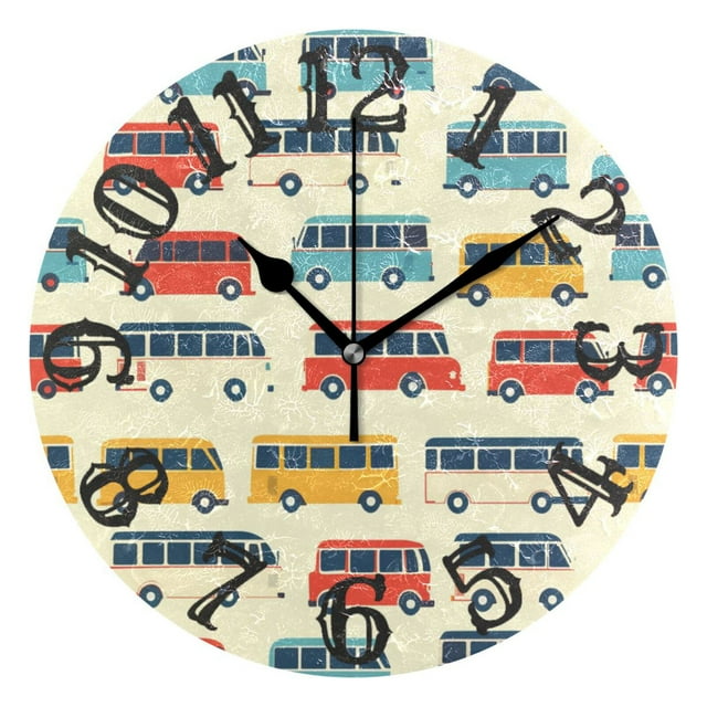 Buses Vehicle 10 inch Wall Clocks Non Ticking Easy to Read Battery ...