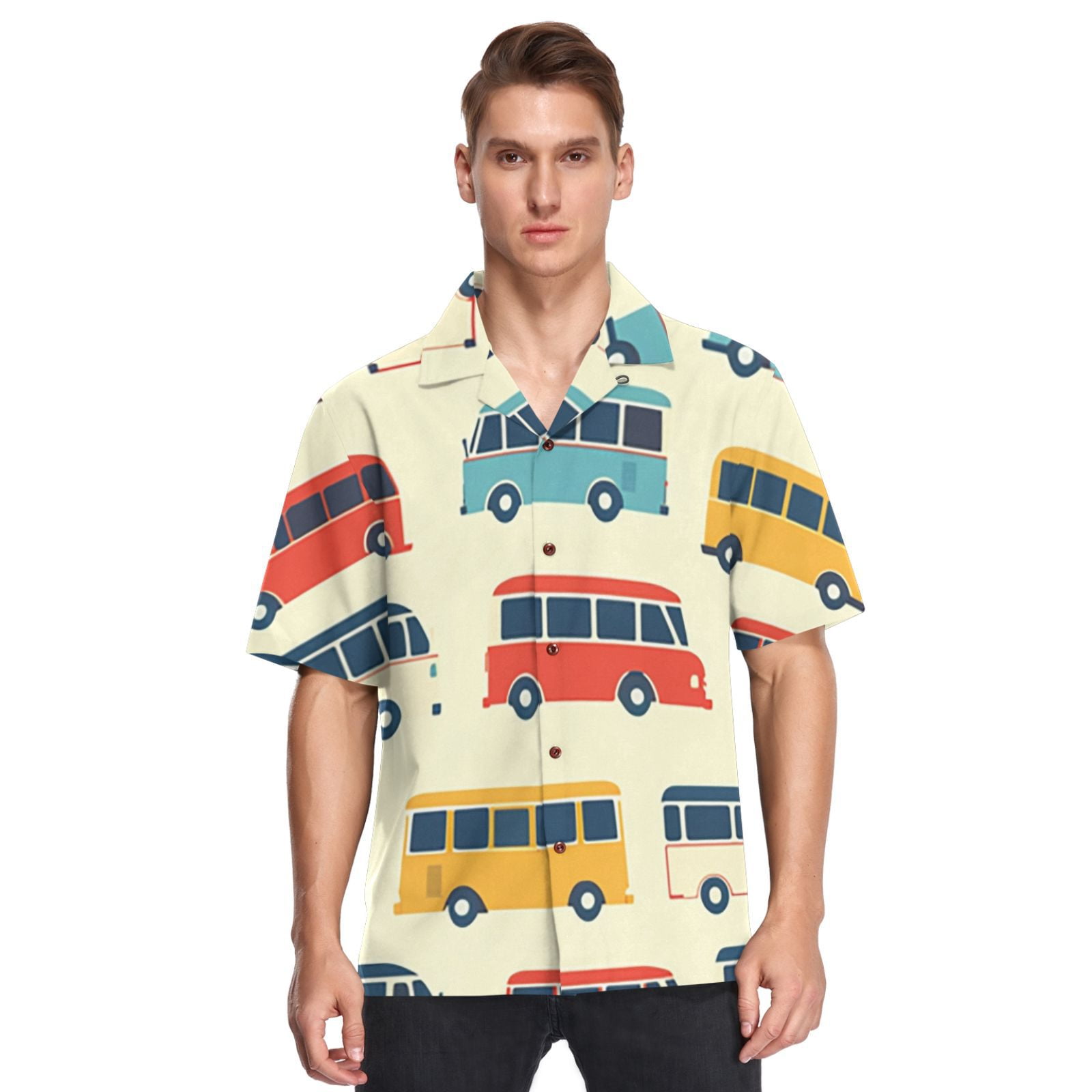 Buses Vehicle Men's Hawaiian Wrinkle Free Button Down Short Sleeve ...
