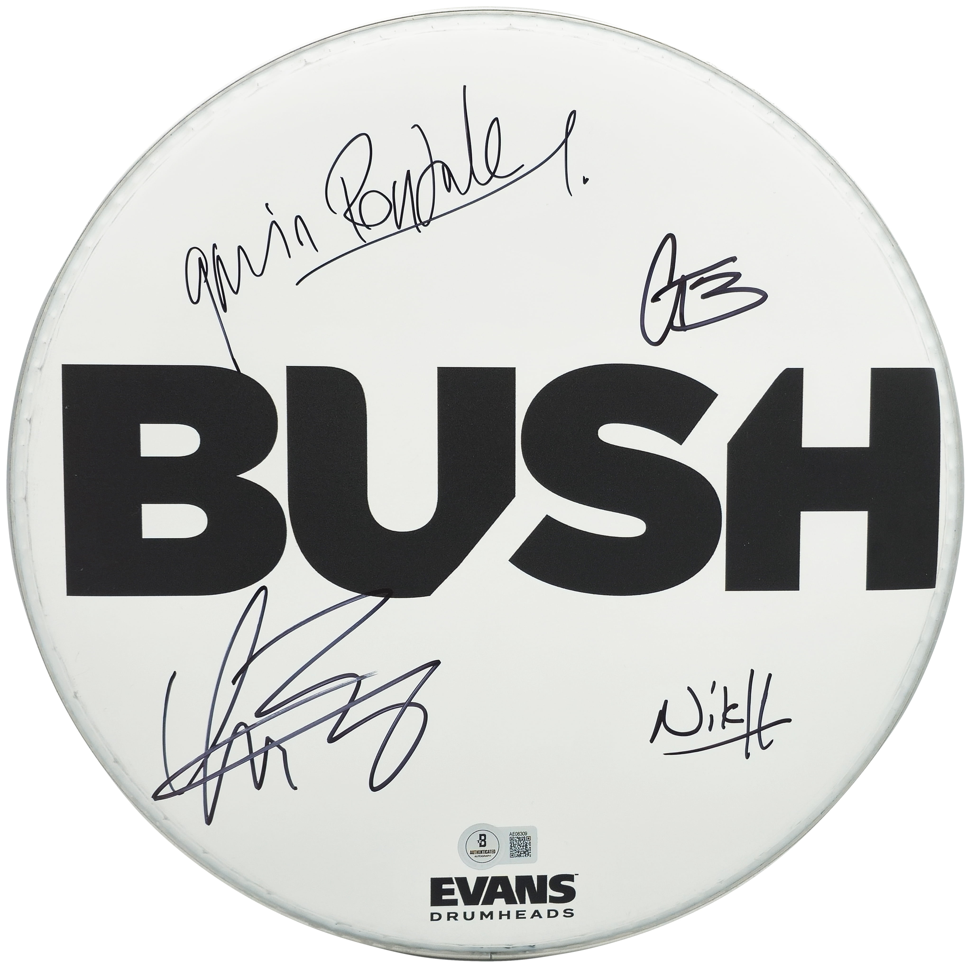 Bush Autographed Drumhead Signed By All 4 Band Members Including Gavin ...
