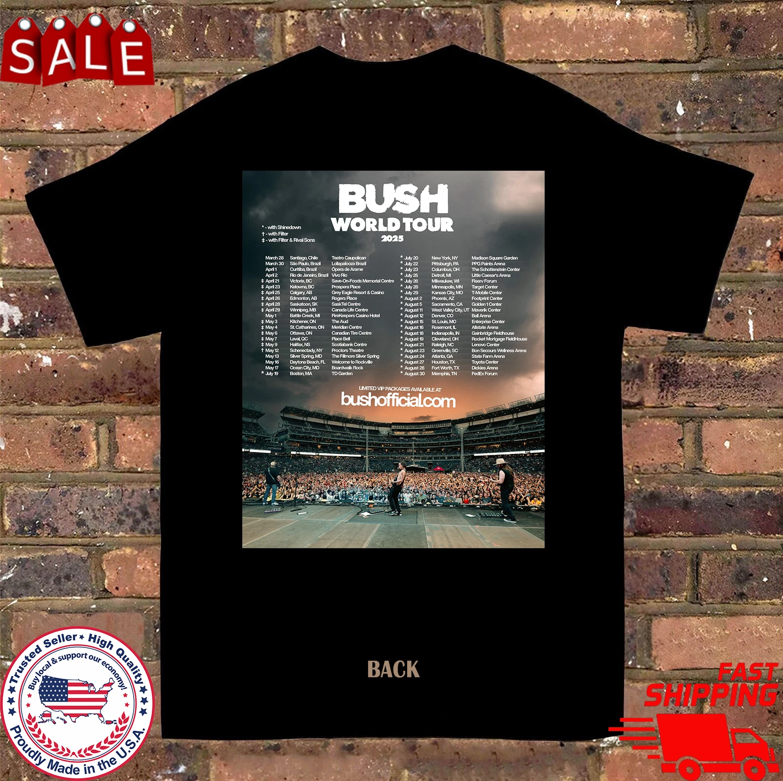 Bush Band World Tour 2025 Black T Shirt Full Size - Walmart.com