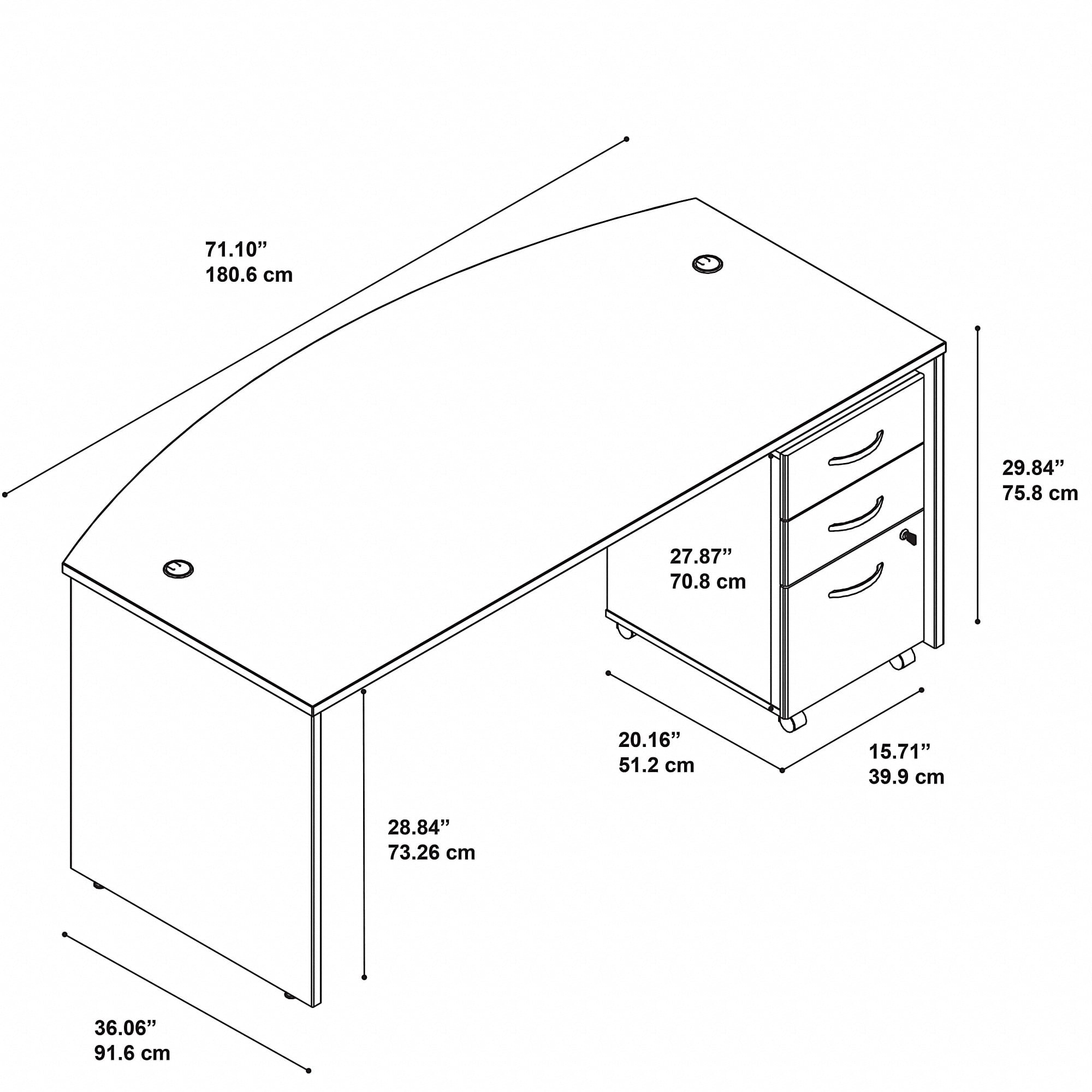Bush Business Furniture Series C 72W Bow Front Desk with Drawers by ...