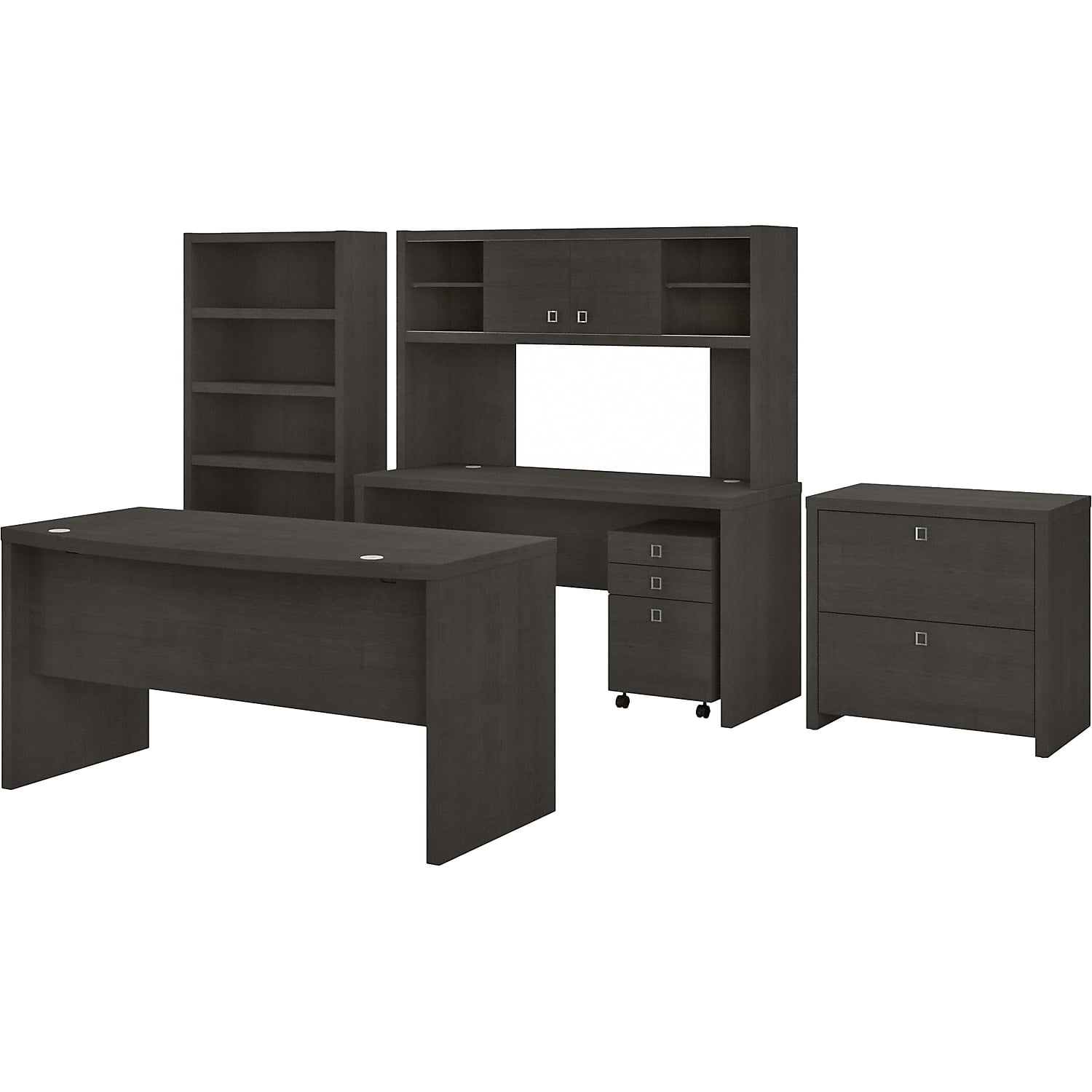 Bush Business Furniture Echo Bow Front Desk, Credenza with Hutch ...