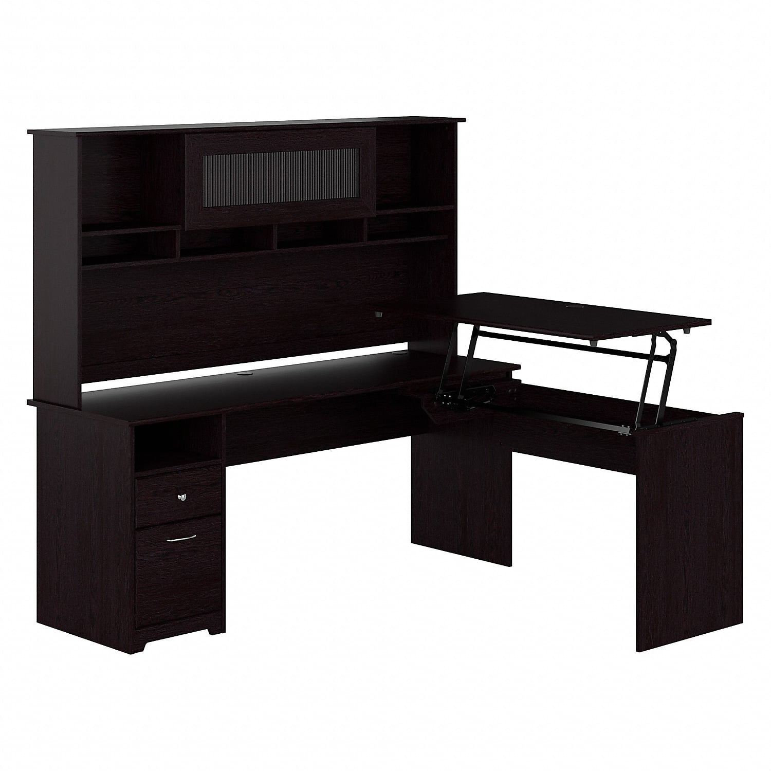 Bush Cabot 3 Position L Shaped Sit to Stand Desk with Hutch in Espresso ...