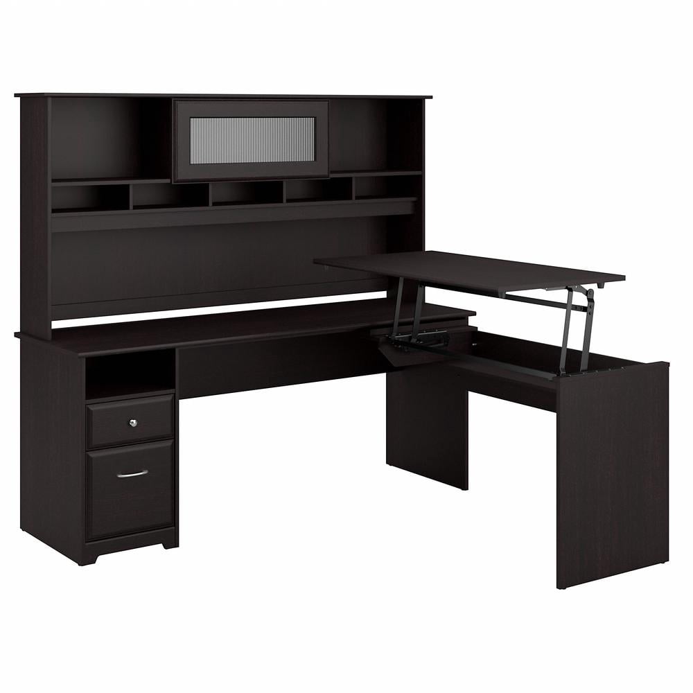 Bush Furniture Cabot 72W 3 Position L Shaped Sit to Stand Desk w/Hutch ...