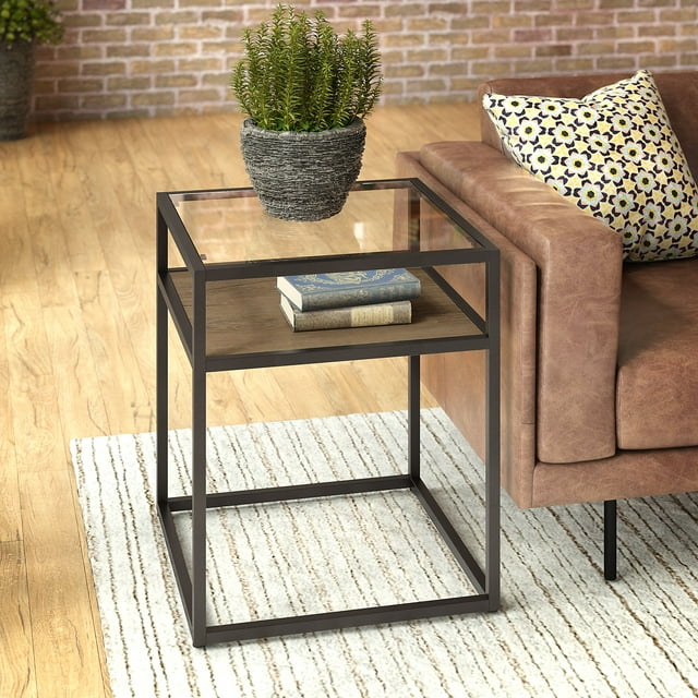 Bush Furniture Anthropology Glass Top End Table in Rustic Brown ...