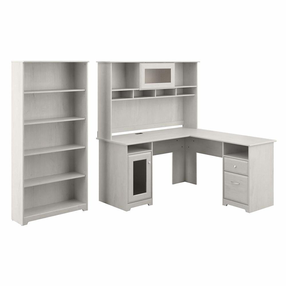 Bush Furniture Cabot L Shaped Desk with Hutch & Bookcase in Linen White ...