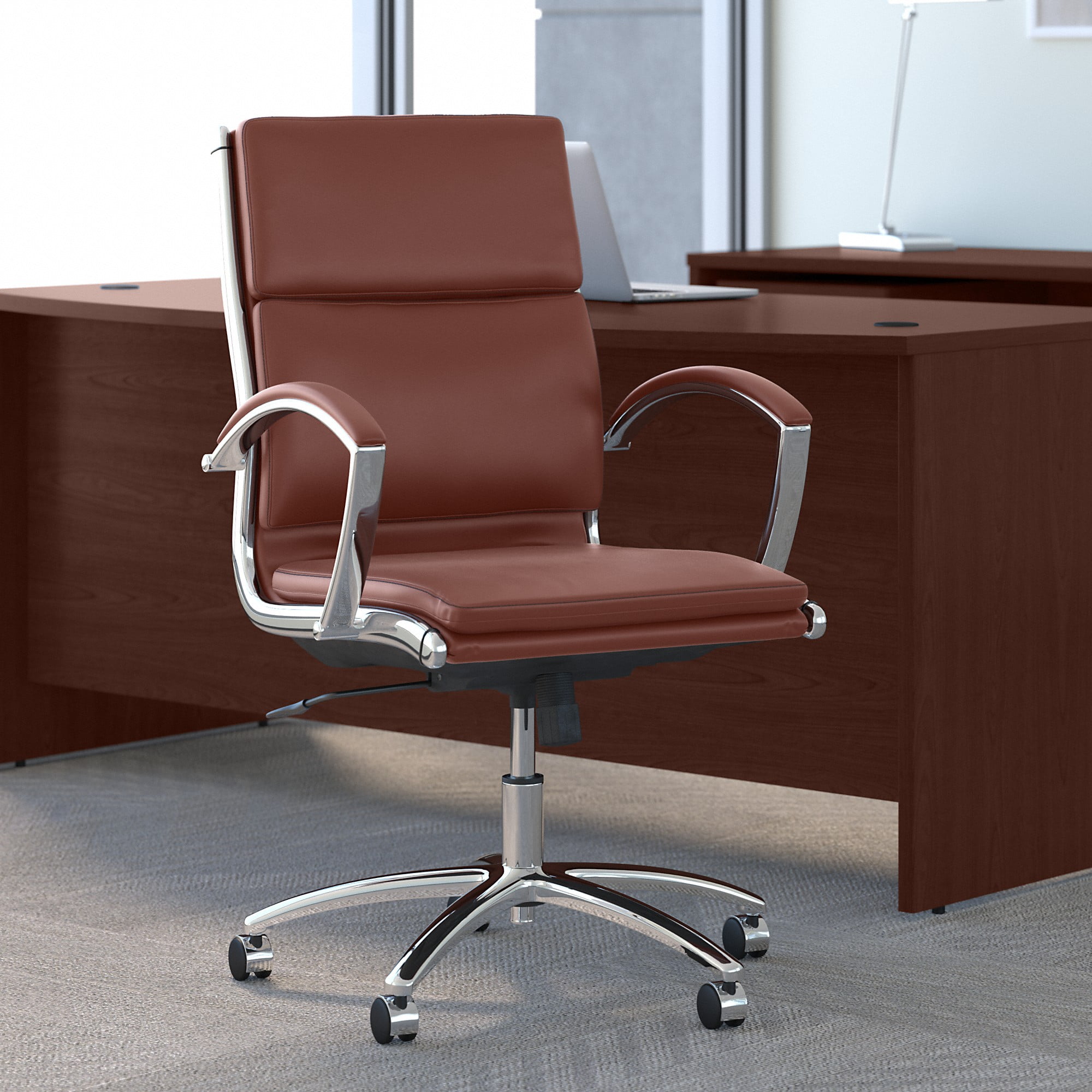 Bush Furniture Cabot Mid Back Leather Executive Office Chair, Harvest ...