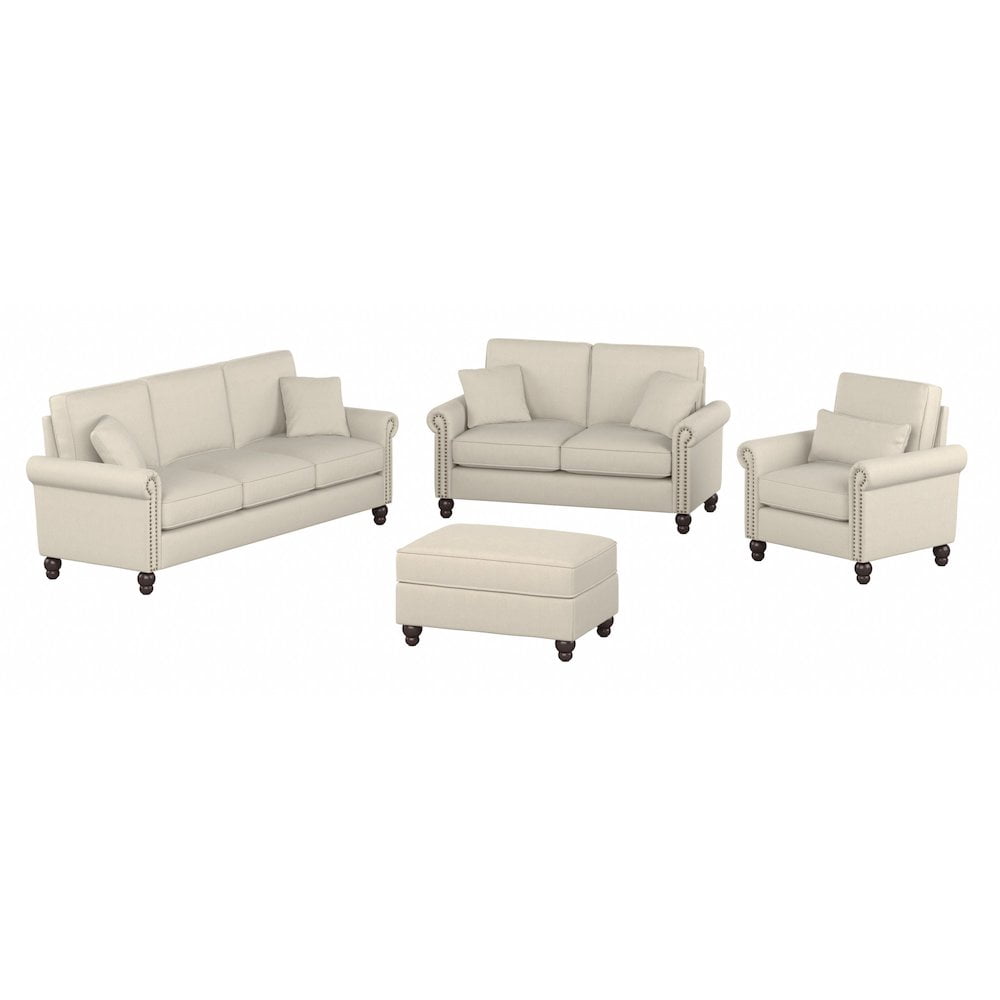 Coventry Sofa and Loveseat with Chair & Ottoman in Beige Microsuede ...