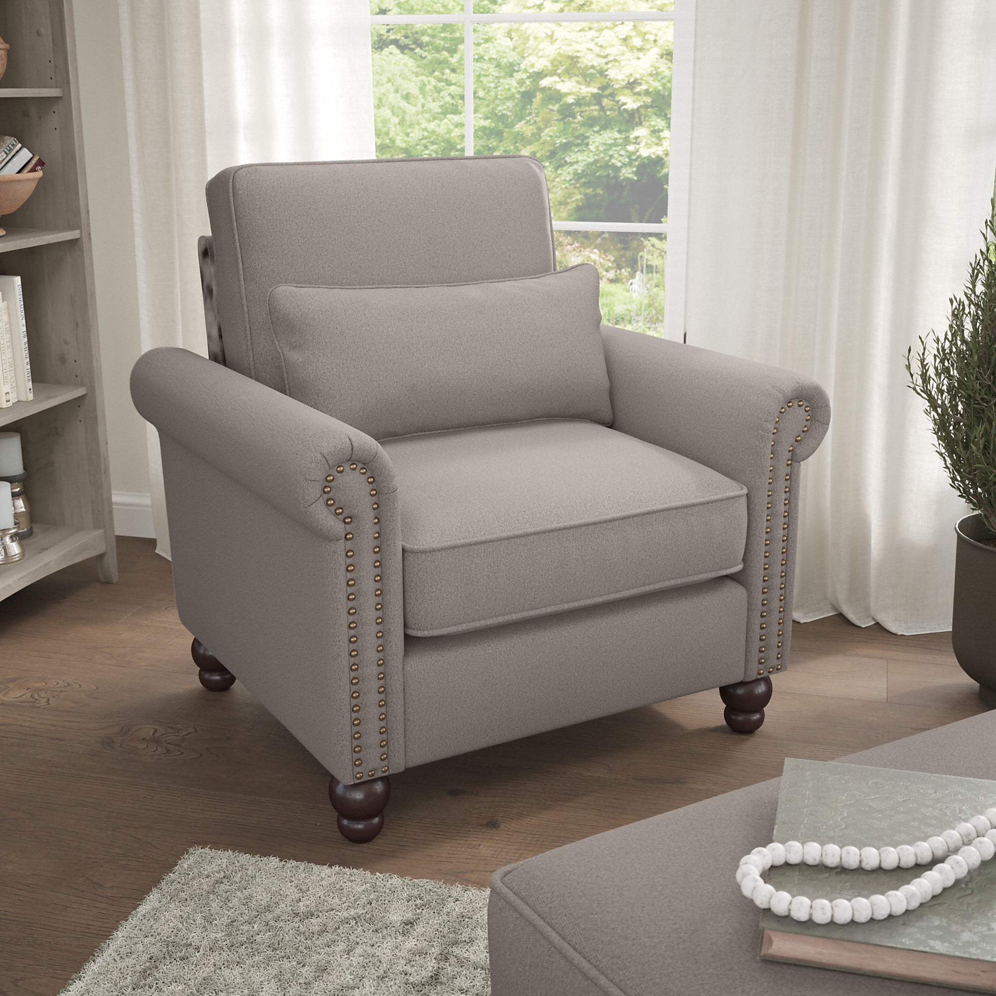 Bush Furniture Coventry Accent Chair with Arms in Beige Herringbone ...