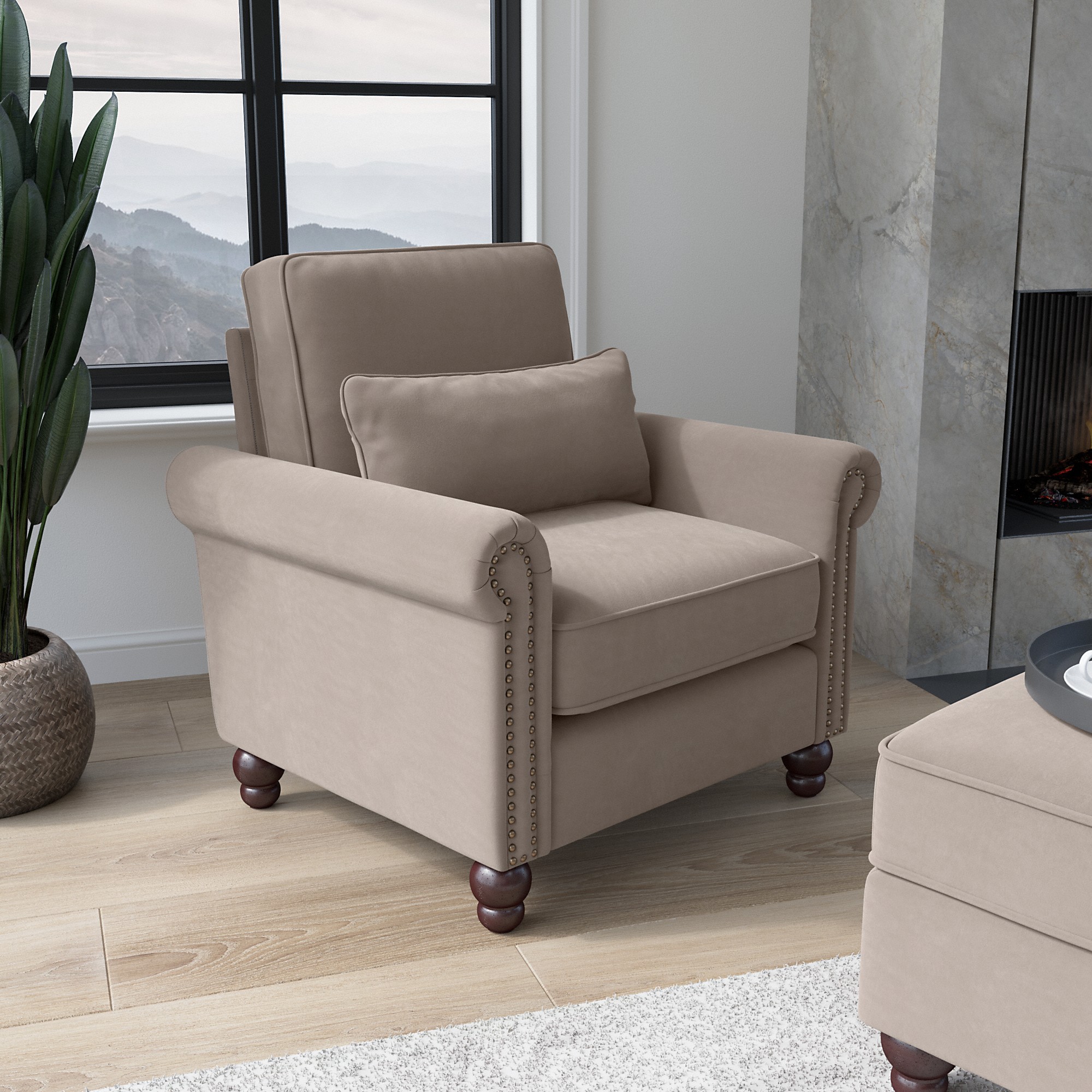 Bush Furniture Coventry Accent Chair with Arms in Tan Microsuede ...