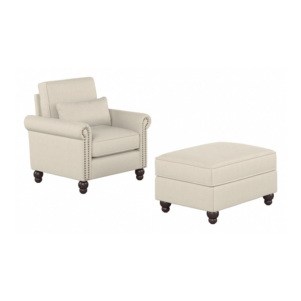 Bush Furniture Coventry Accent Chair with Ottoman Set in Cream ...