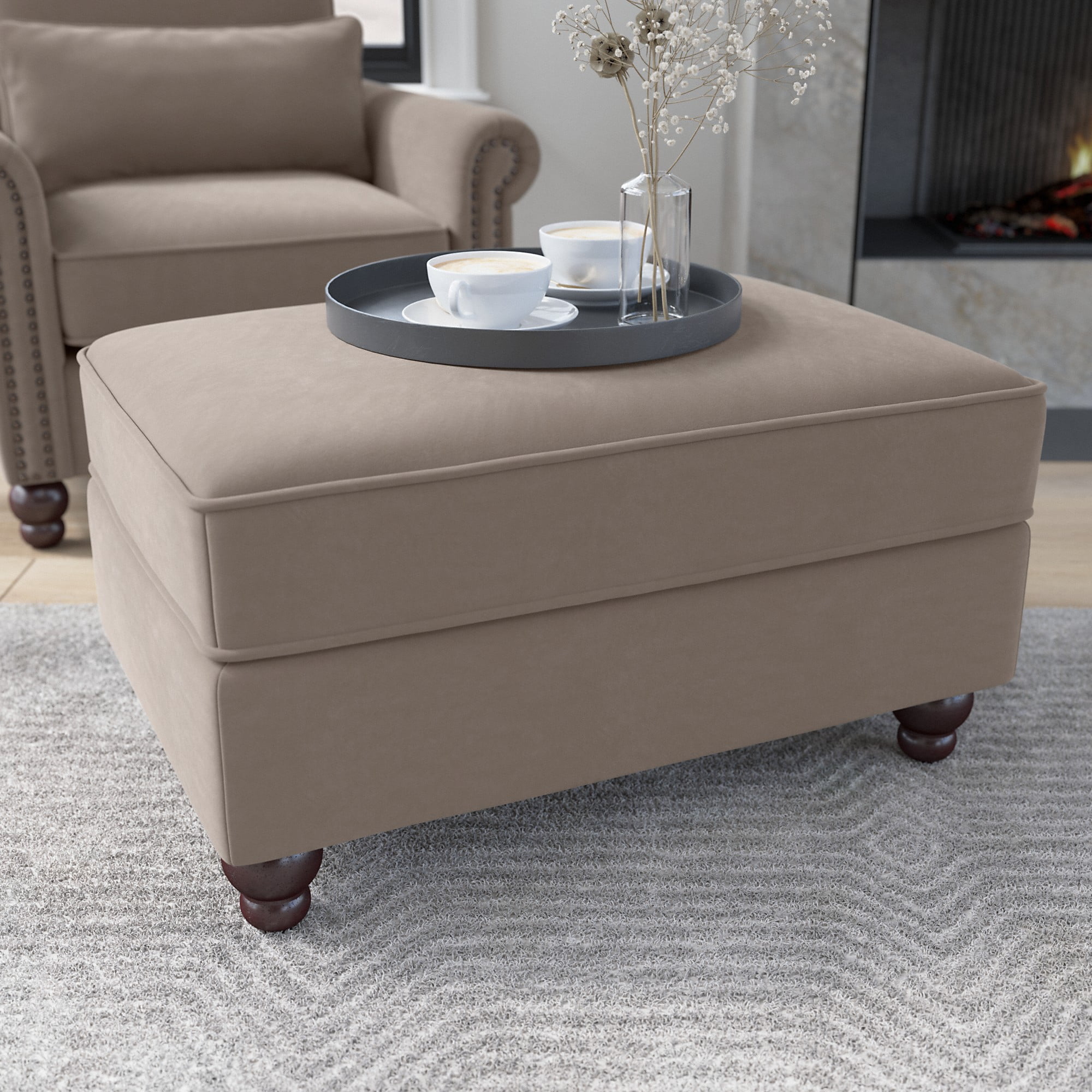 Bush Furniture Coventry Storage Ottoman in Tan Microsuede - Walmart.com