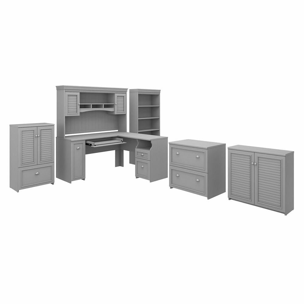 Bush Furniture Fairview L Shaped Desk with Hutch, Filing Cabinet ...