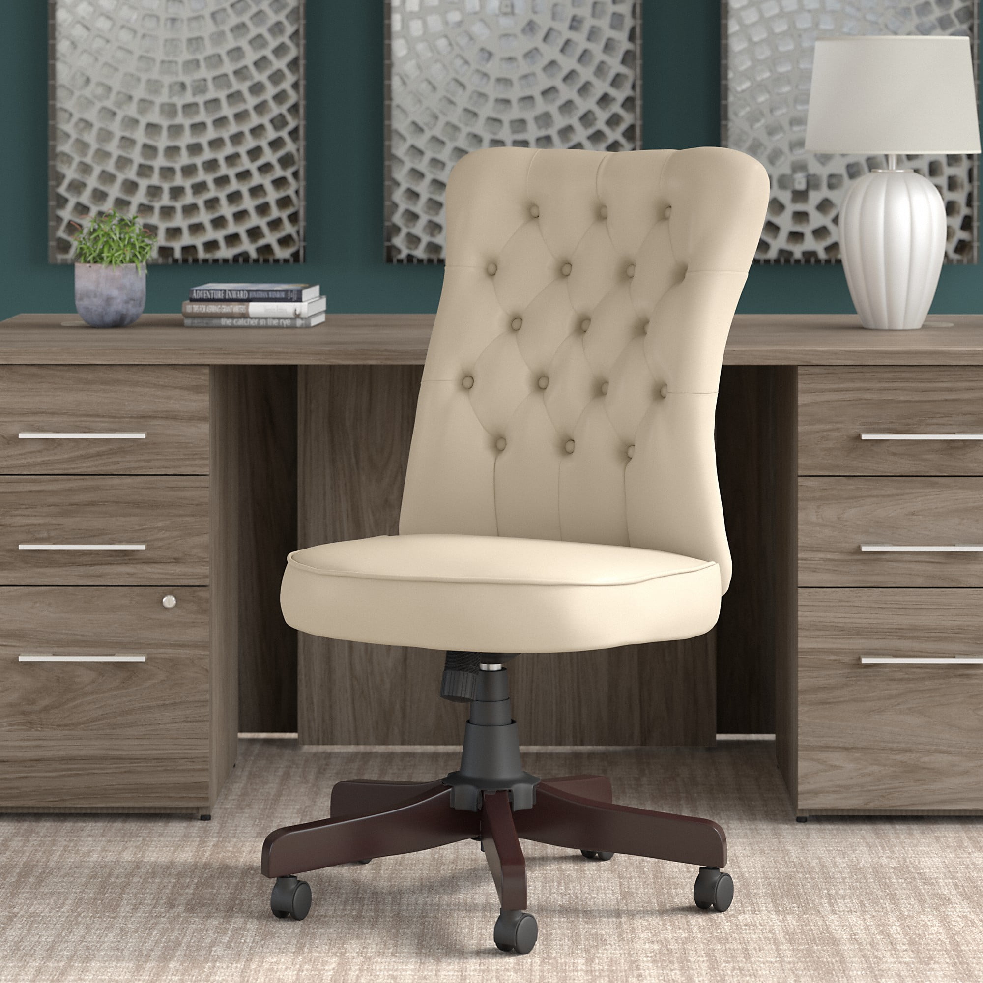 Bush Furniture Fairview High Back Tufted Office Chair in Antique White ...