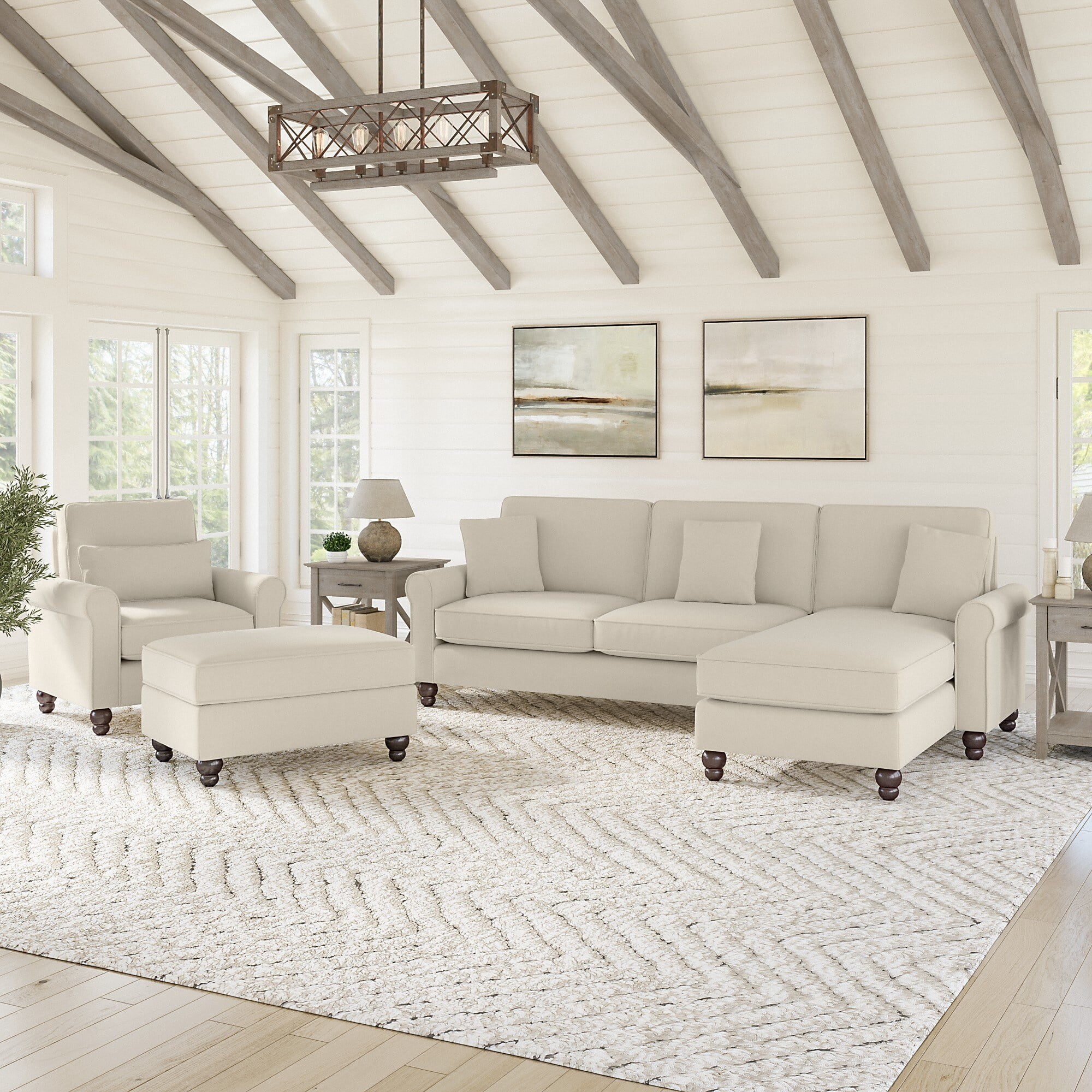 Bush Furniture Hudson 102W Sectional Couch and Living Room Set by Cream ...