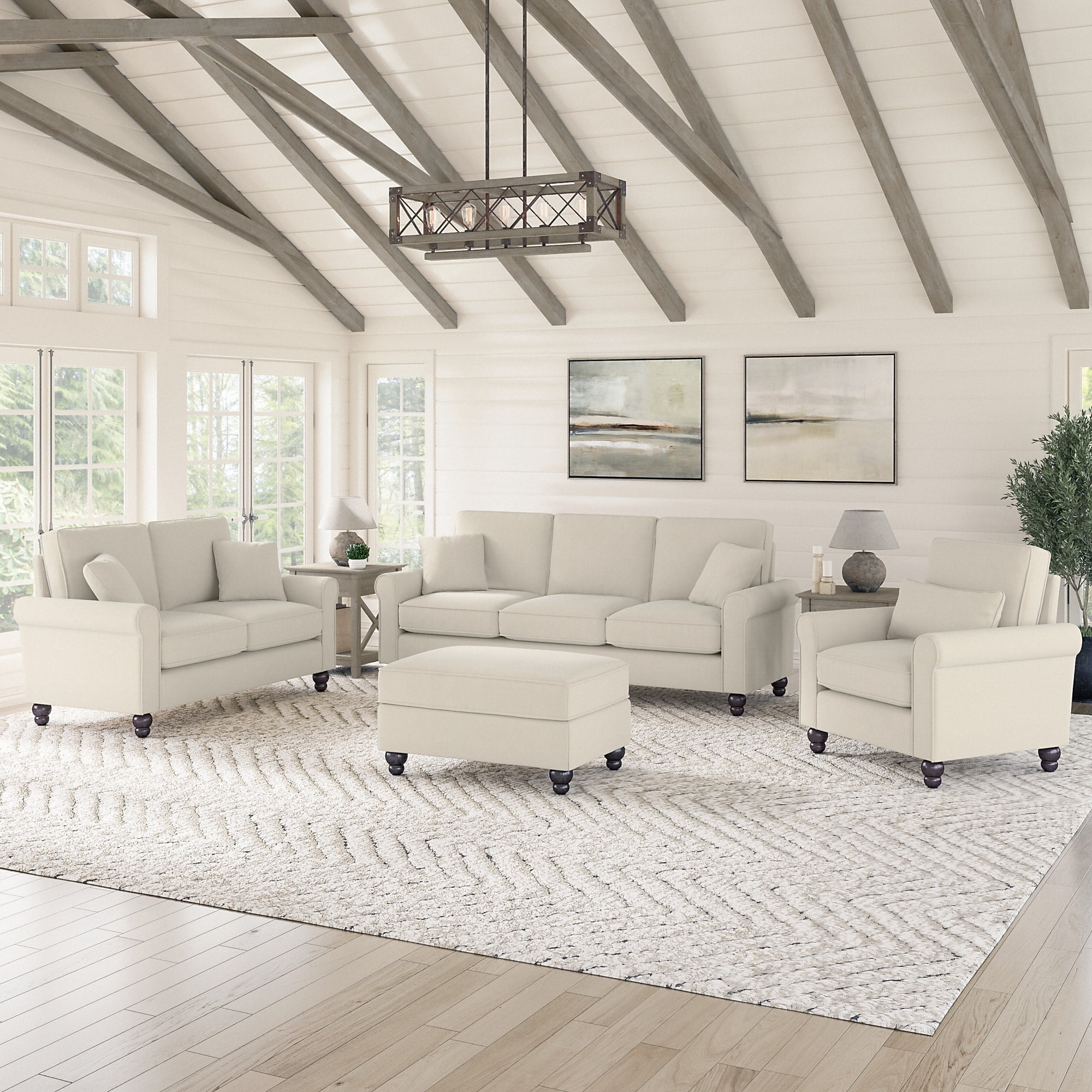 Bush Furniture Hudson 85W Sofa with Loveseat, Chair, and Ottoman by ...