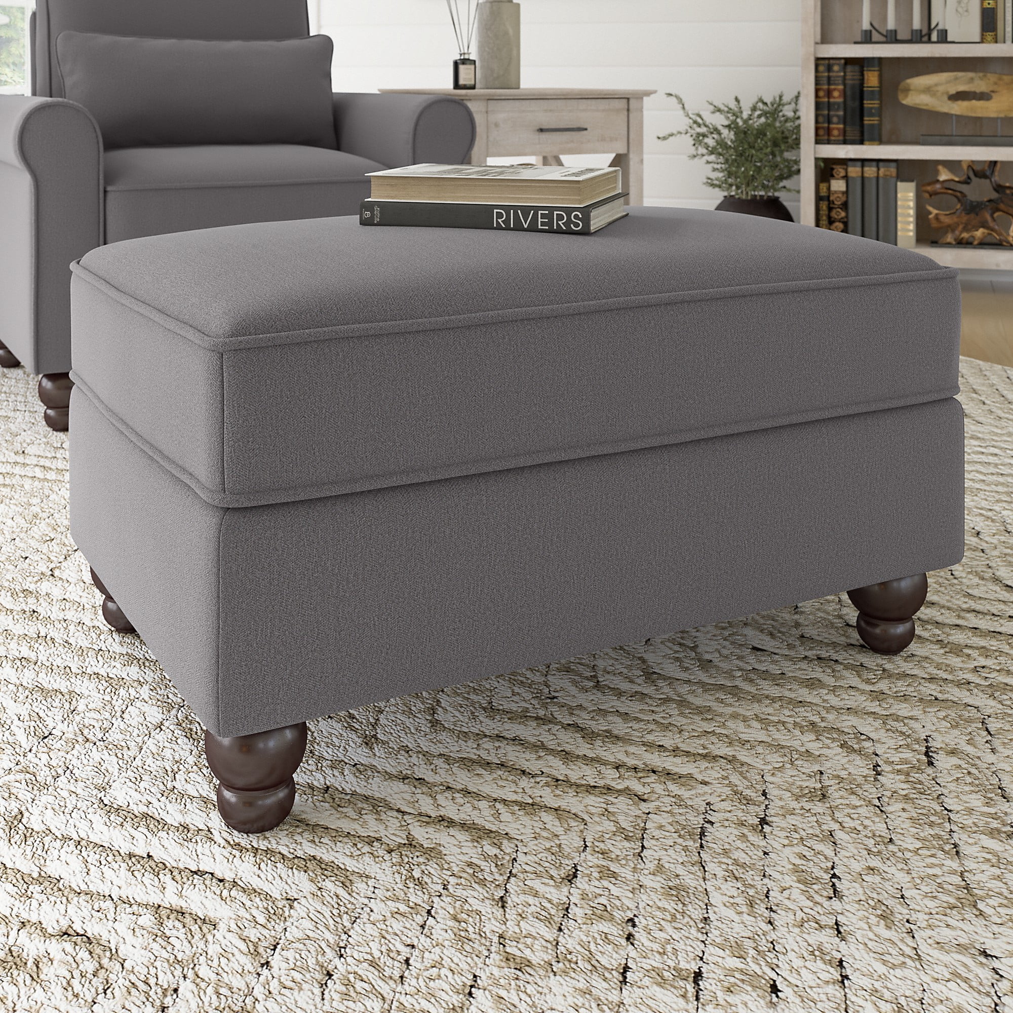 Bush Furniture Hudson Storage Ottoman in French Gray Herringbone ...