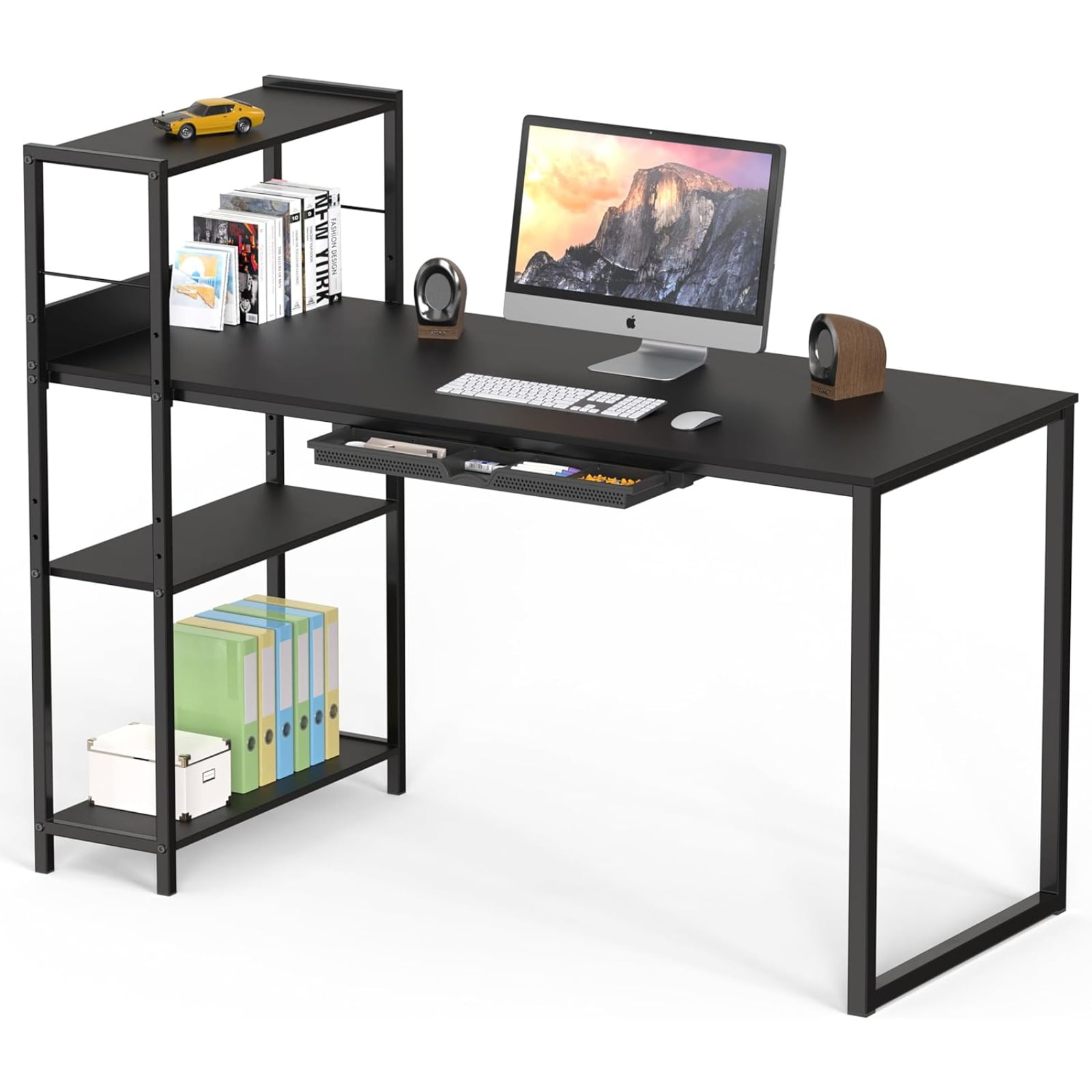 SHW 46-Inch Computer Desk with Adjustable Side Shelf and Drawer, 24 ...