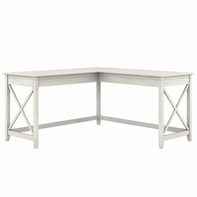 "Bush Furniture Key West 60"" L Shaped Corner Desk, Linen White Oak ...