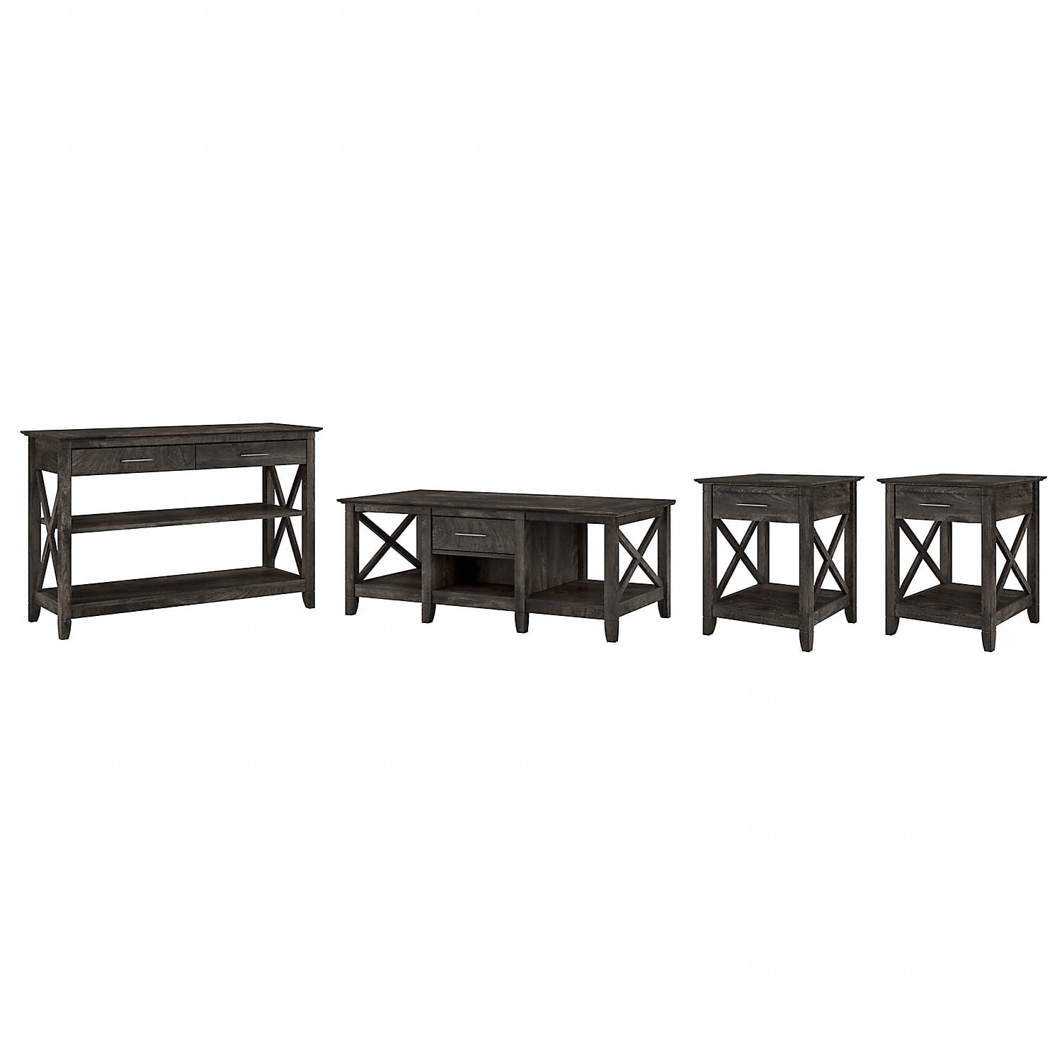 Bush Furniture Key West Coffee Table with Console Table and Set of 2 ...