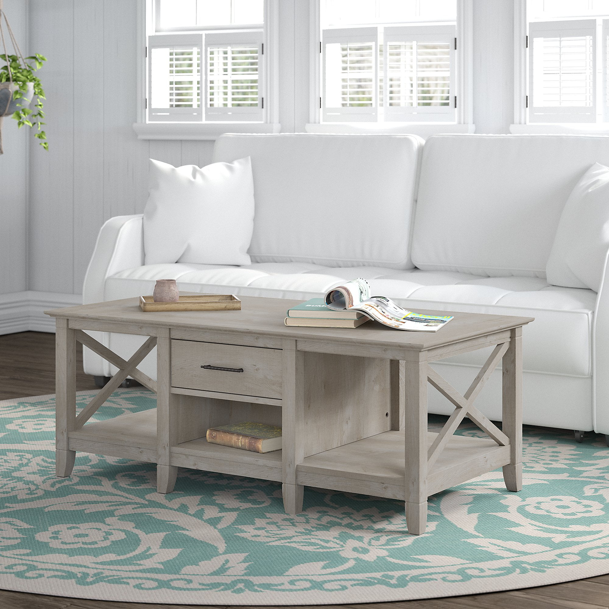 Bush Furniture Key West Coffee Table with Storage, Washed Gray ...