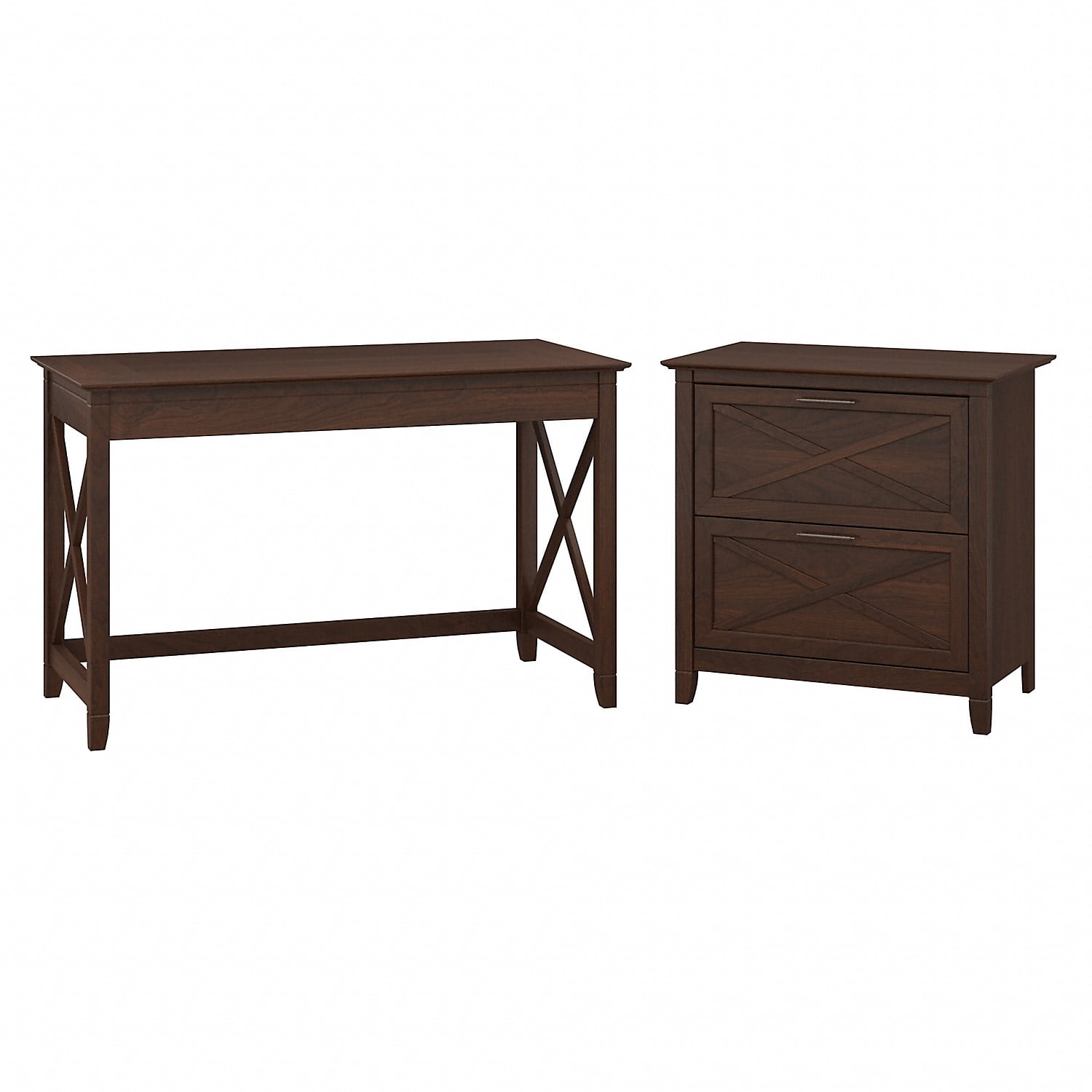 Bush Furniture Key West Writing Desk with 2 Drawer File Cabinet in ...
