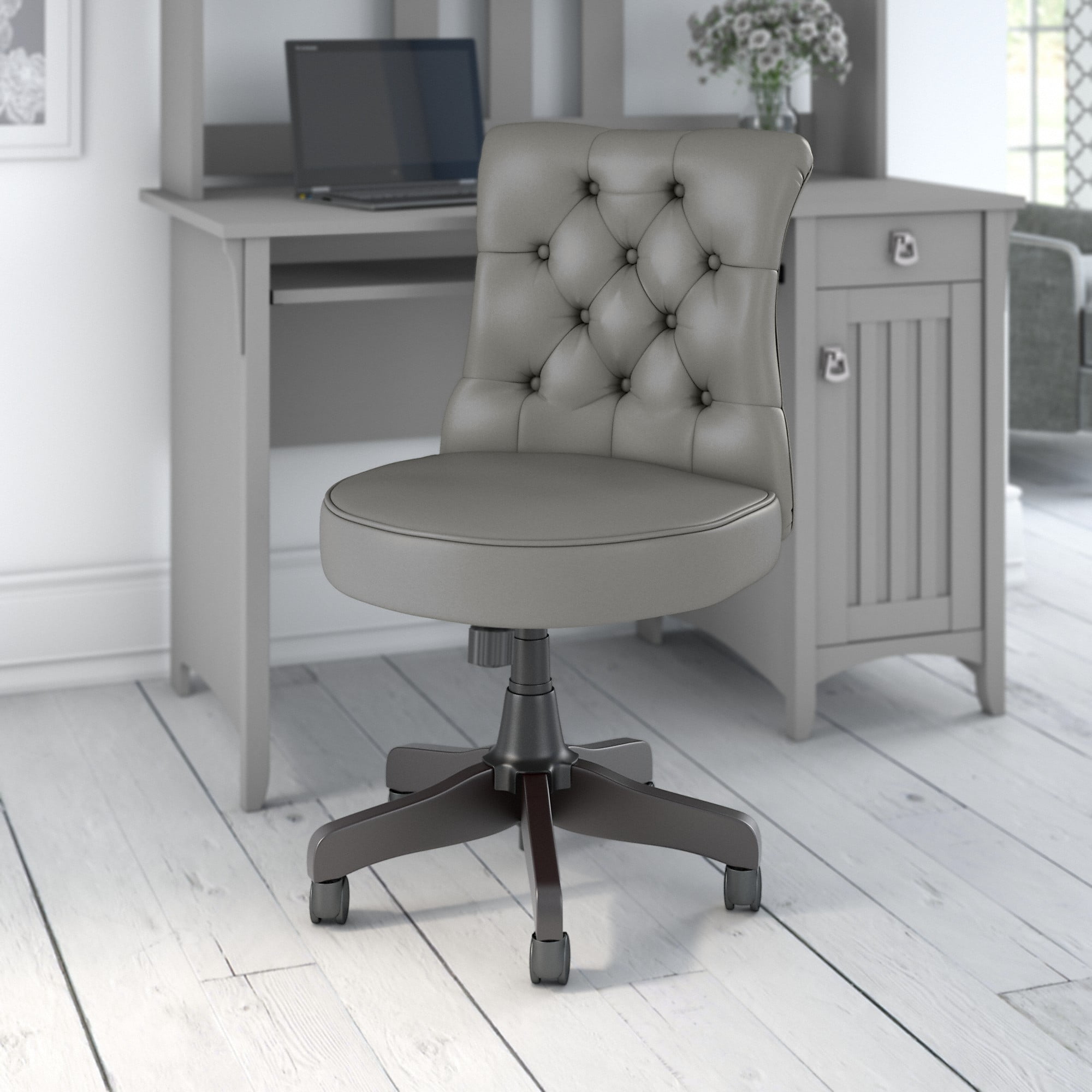Bush Furniture Mid Back Tufted Office Chair Light Gray Leather ...