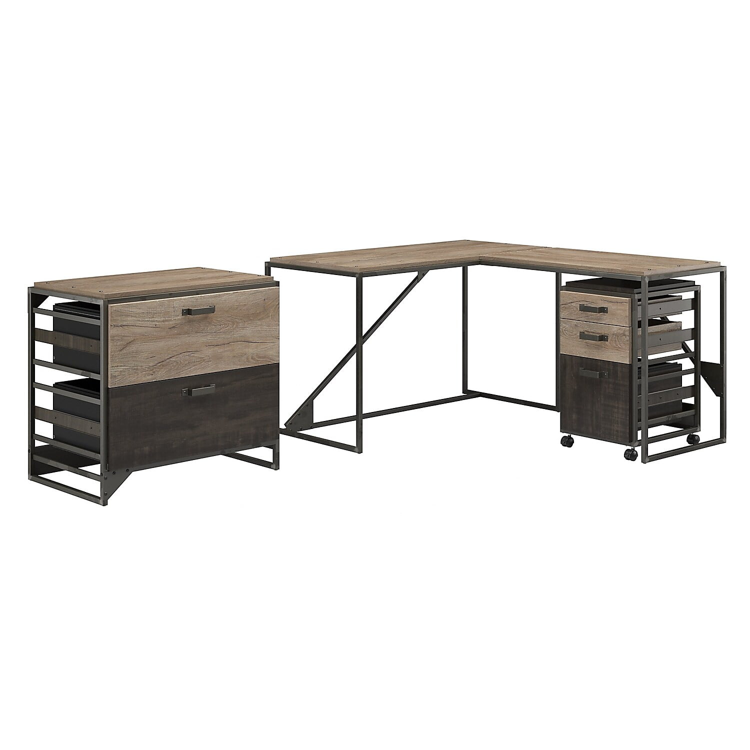 Bush Furniture Refinery 3 Piece Industrial Office Set in Rustic Gray ...