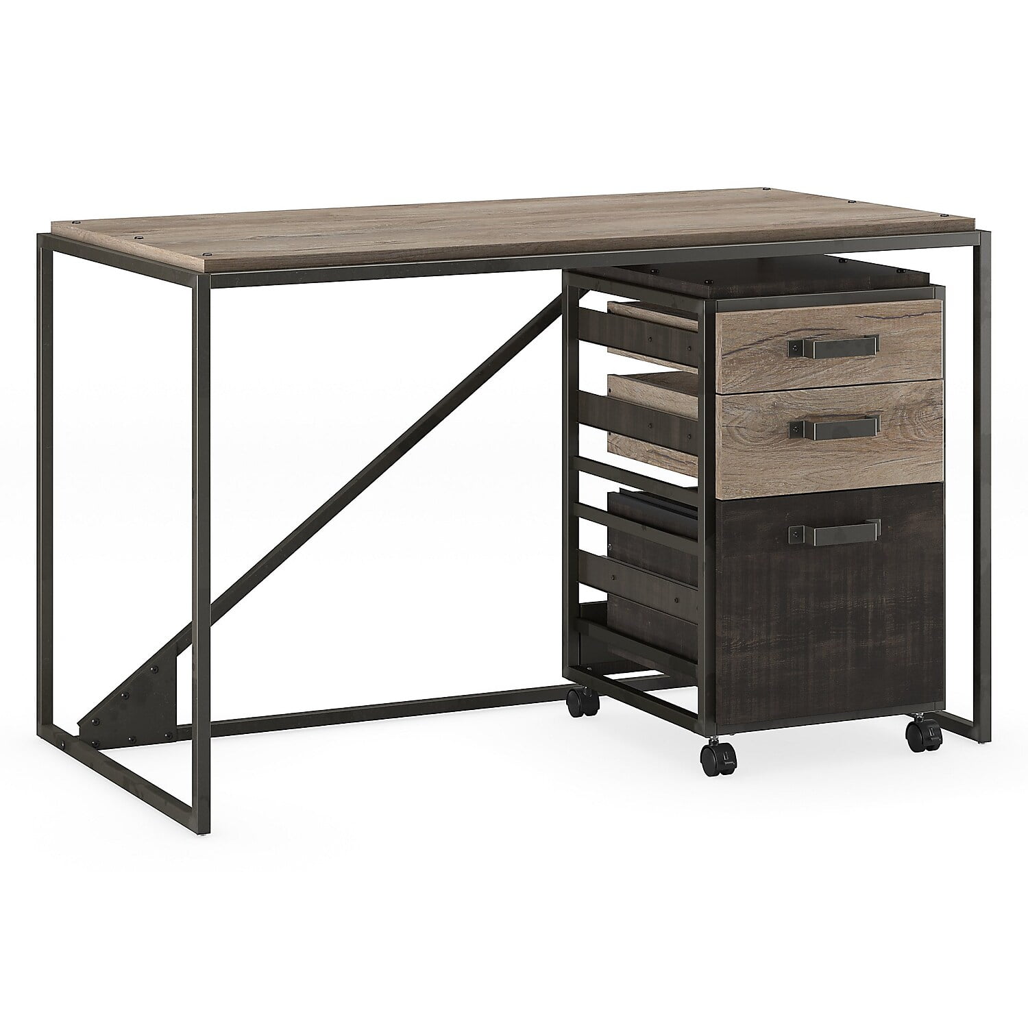 Bush Furniture Refinery 50" Industrial Writing Desk with Mobile File ...