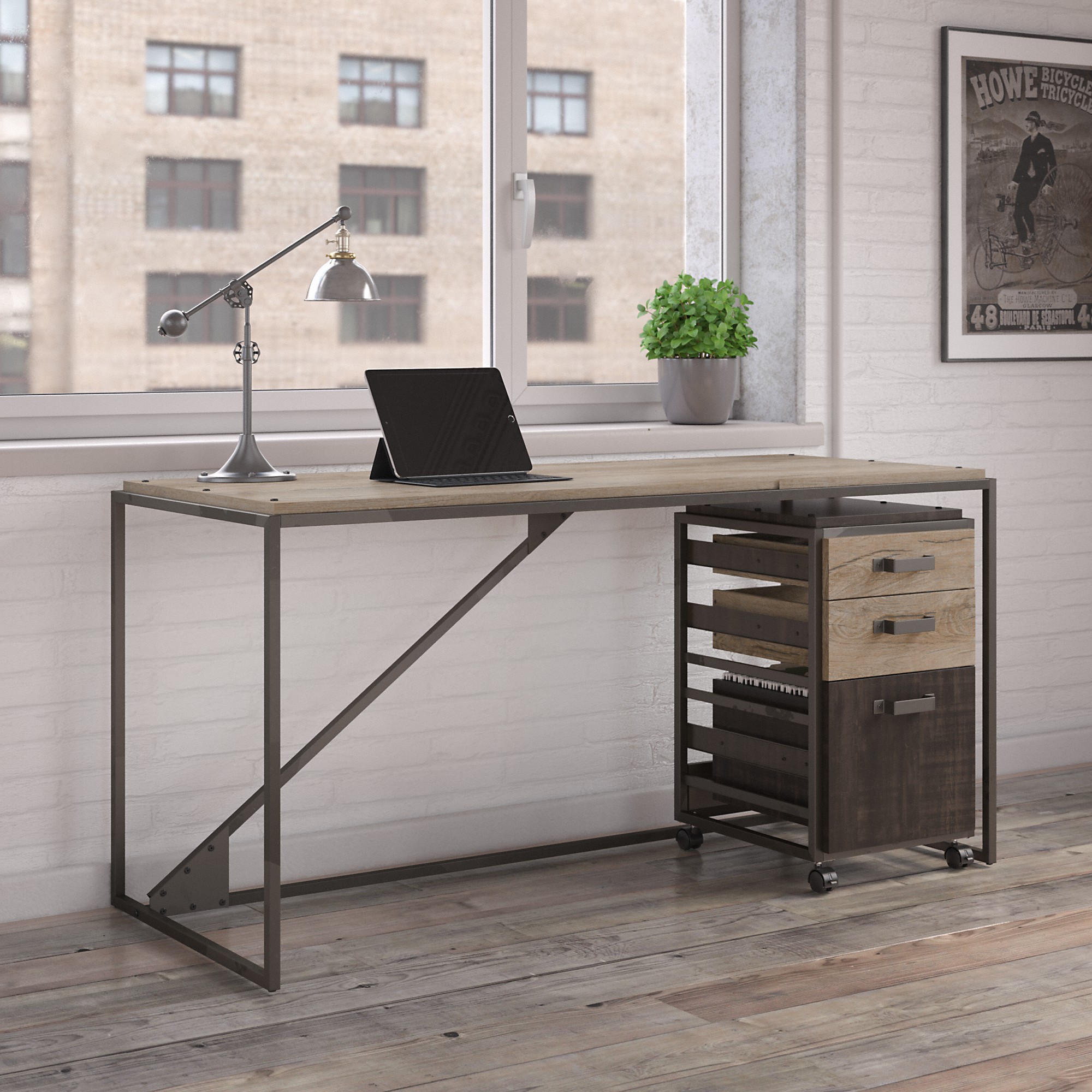 Bush Furniture Refinery 62W Industrial Desk in Rustic Gray - Walmart.com